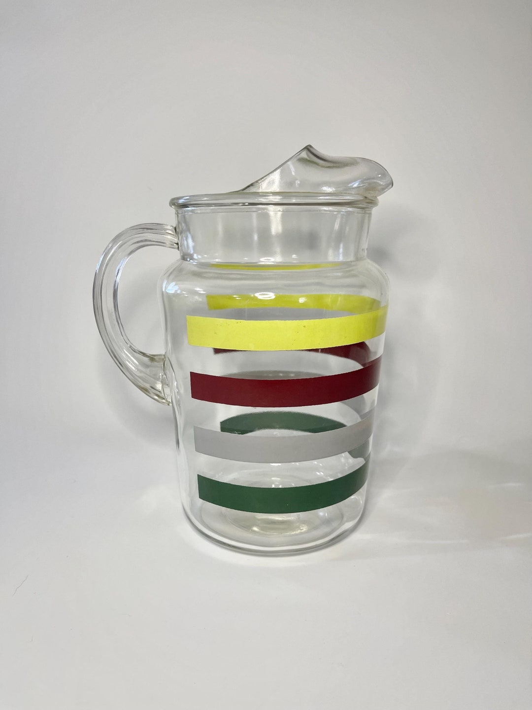 Vintage 1950s Anchor Hocking Striped Glass Pitcher With Ice Lip- Mid ...