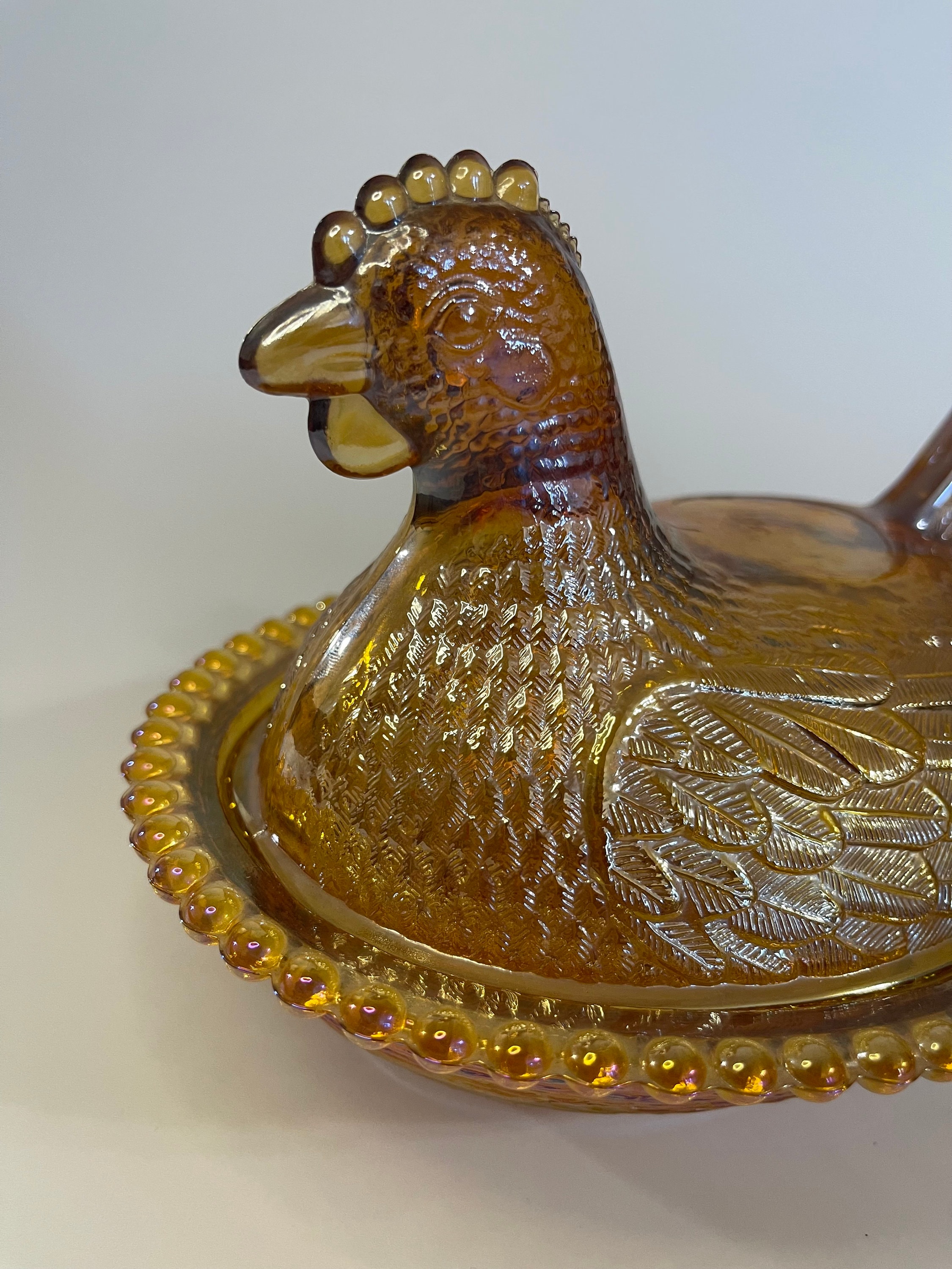 Vintage Iridescent Amber Carnival Glass Hen on Nest Indiana Glass Co ...