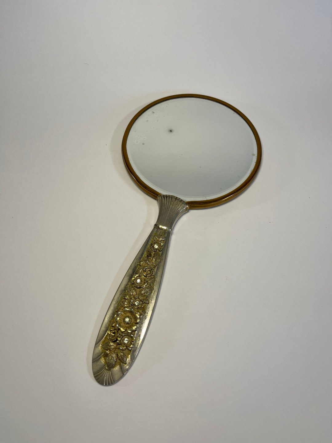 Vintage Double Sided Metal Hand Mirror With Floral Filigree Detail ...