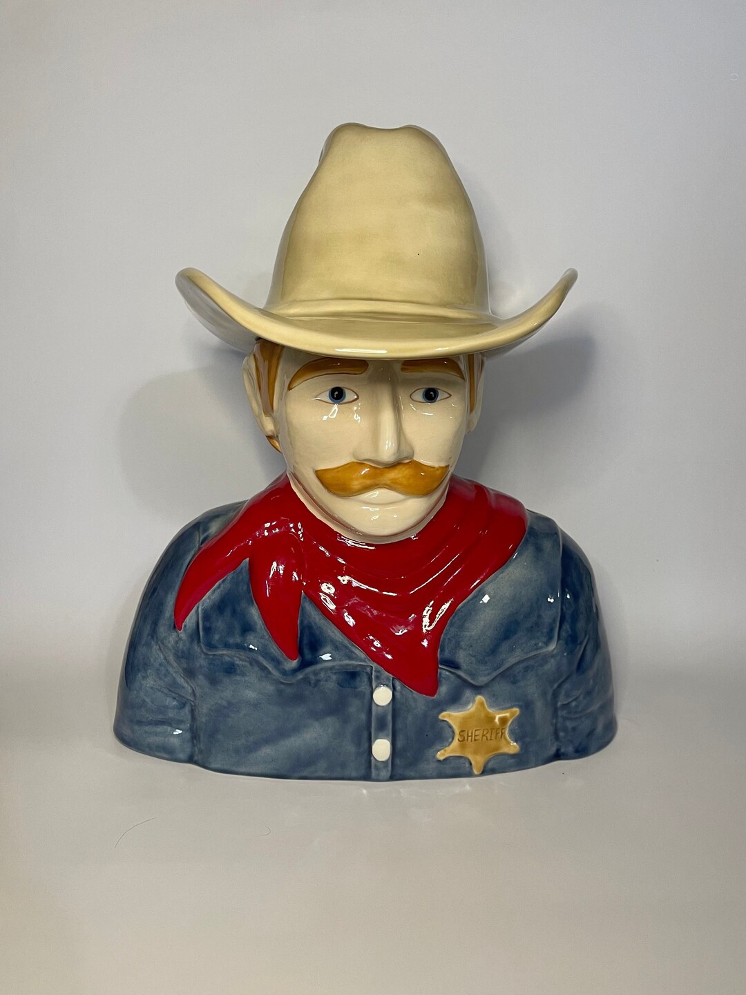 Vintage Old West Sheriff Cowboy Ceramic Cookie Jar- RARE- Storyteller ...