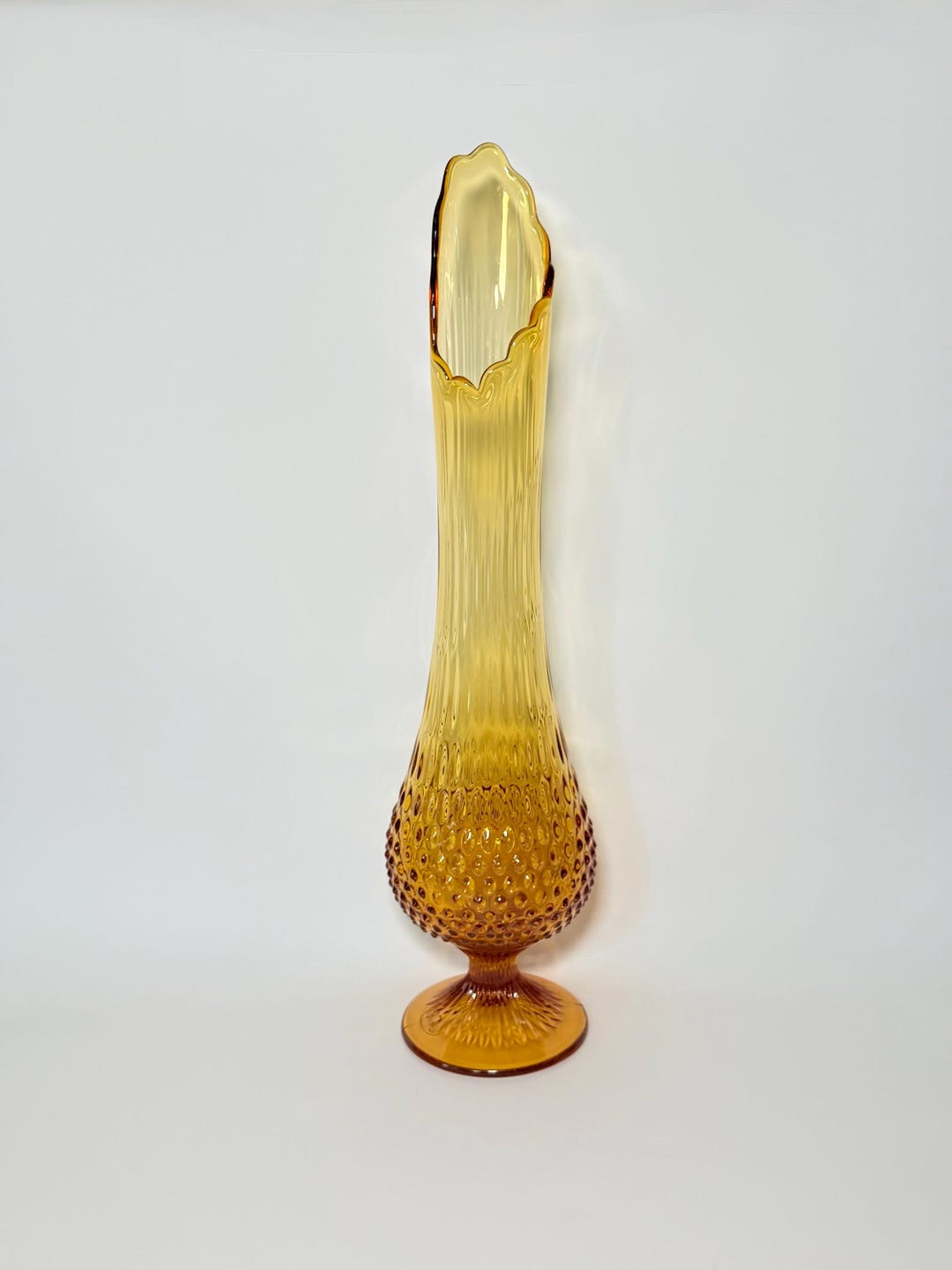 Vintage 1970s Fenton Amber Hobnail Glass 19.5" Stretch Swung Vase ...