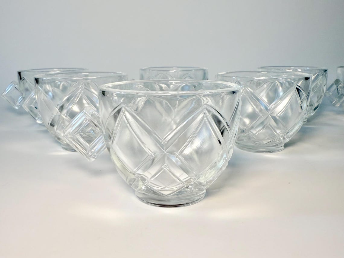 Vintage 1950s Colony Glass Diamond Block Punch Cups- Set of 7- Tea or ...