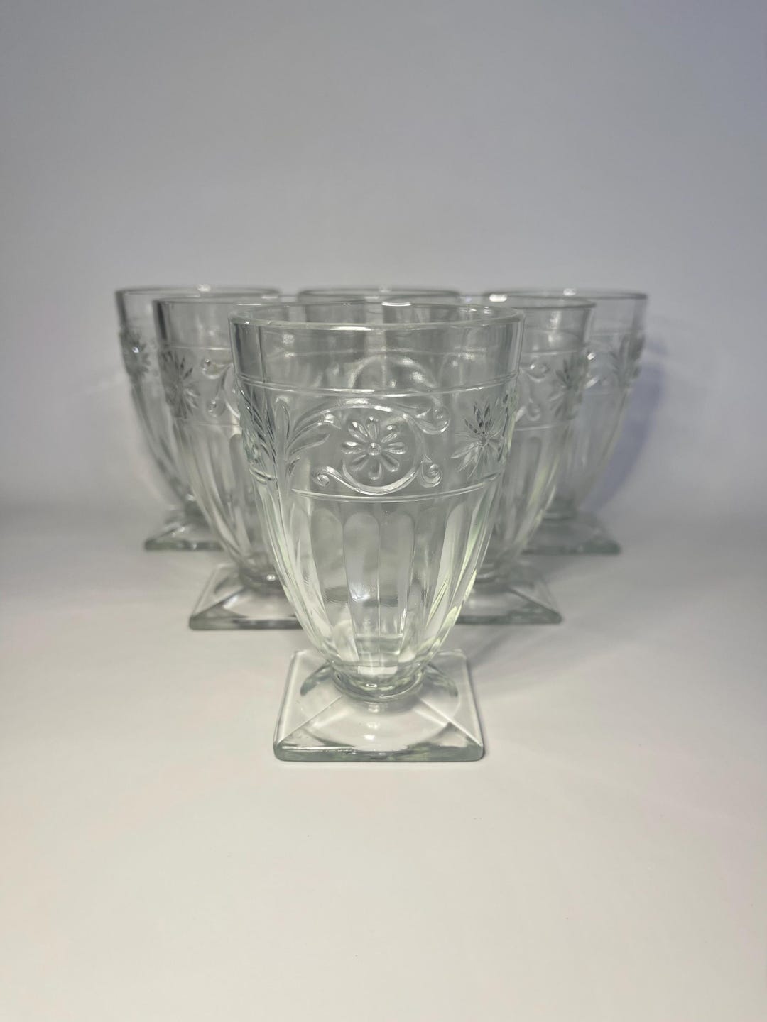 Vintage Indiana Glass Daisy Clear 9 Oz. Footed Tumblers- Set of 6 ...