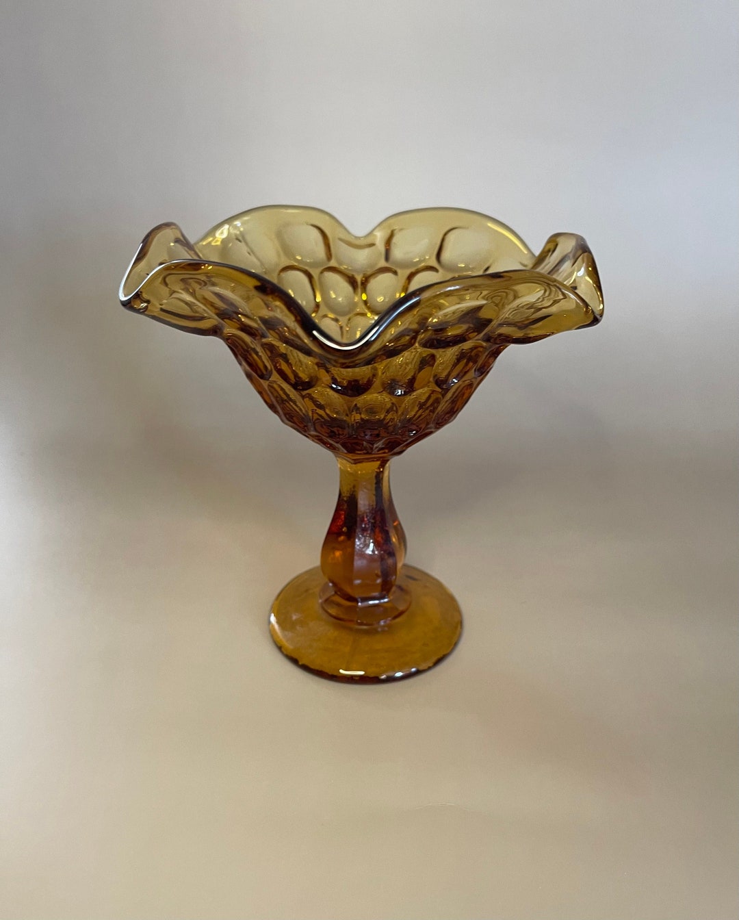Vintage Amber Fenton Glass Compote - With Scallops and Pedestal- Footed ...
