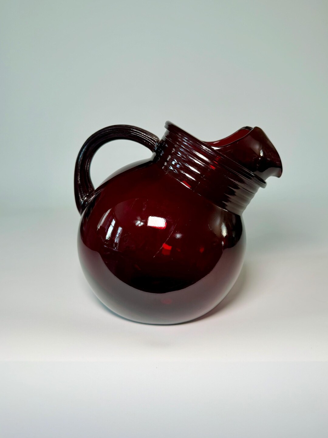 Vintage Anchor Hocking Royal Ruby 40 Oz. Slanted Glass Ball Jug Pitcher ...