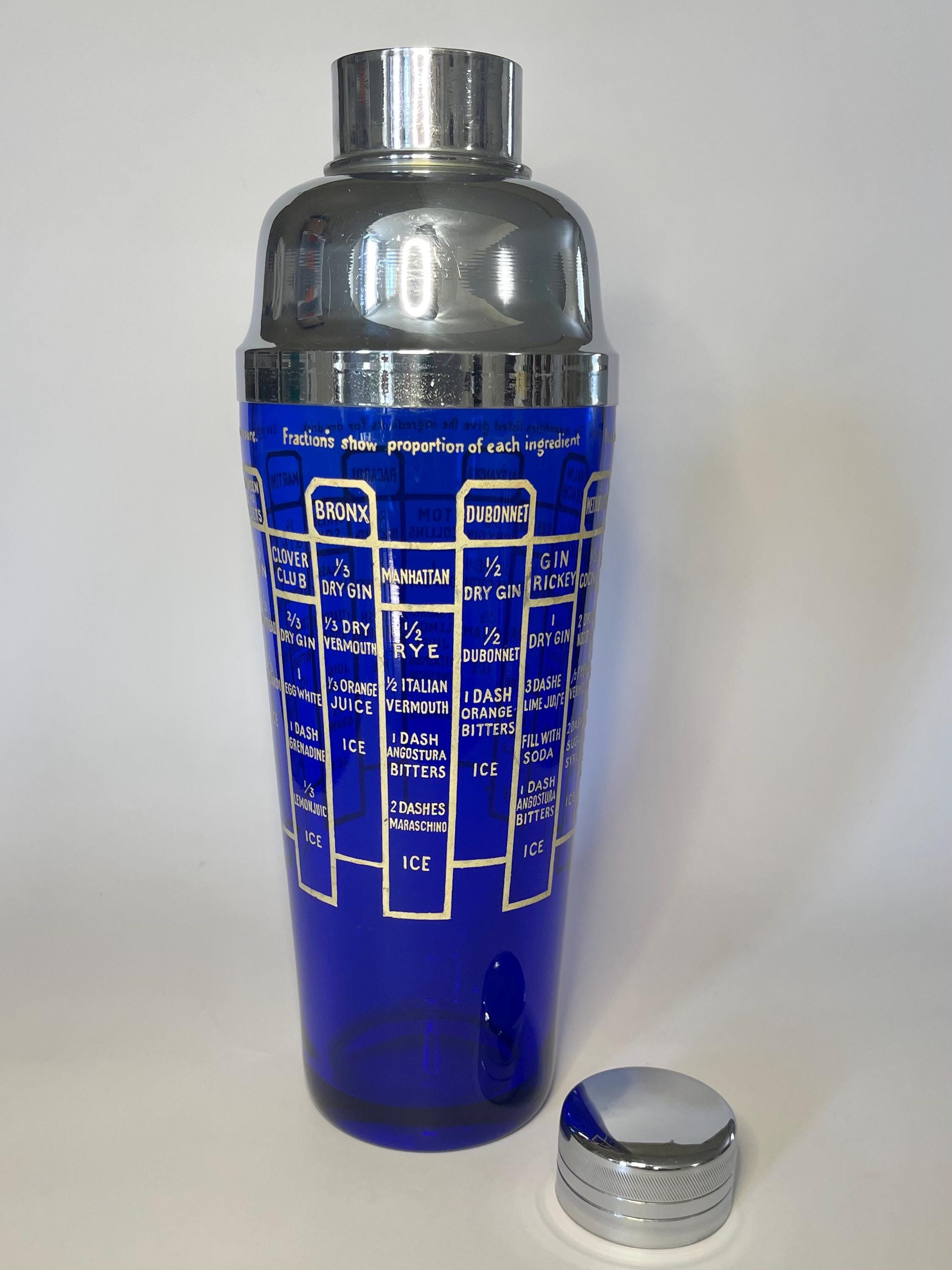 Vintage Large Cobalt Blue Art Deco Cocktail Shaker Tall Glass W/ Chrome ...