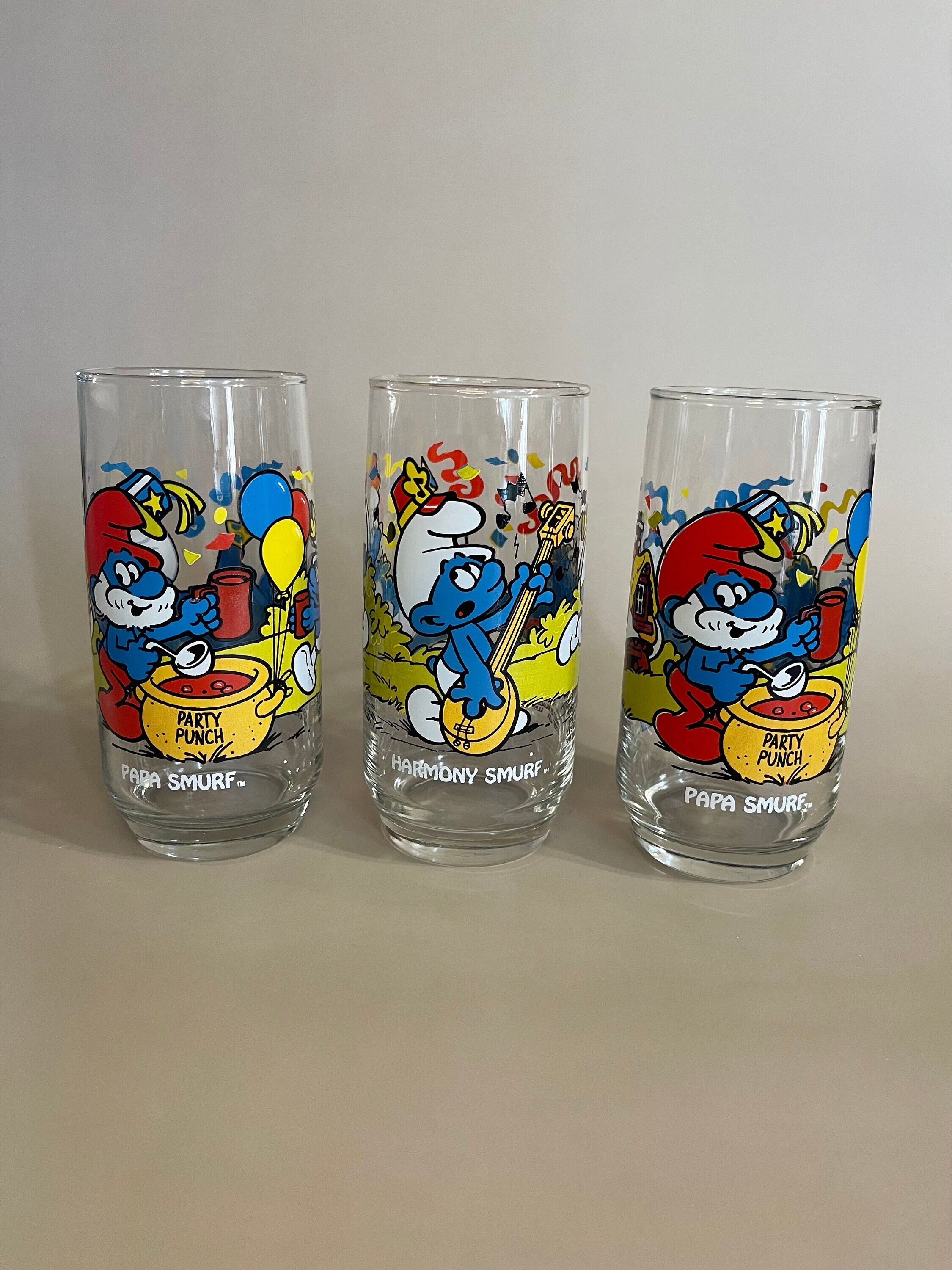 Vintage Papa Smurf & Harmony Smurf Glasses Set of 3 Collectible ...