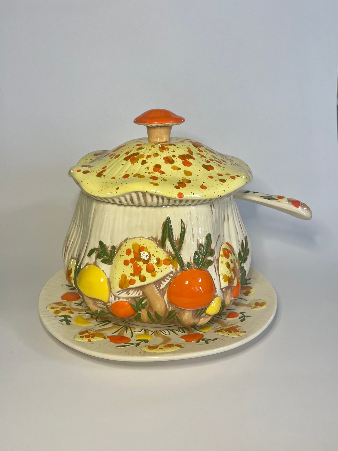 Vintage 1970s Arnel's Ceramic Mushroom Tureen With Lid, Ladle & Serving Plate- RARE Splatter ...