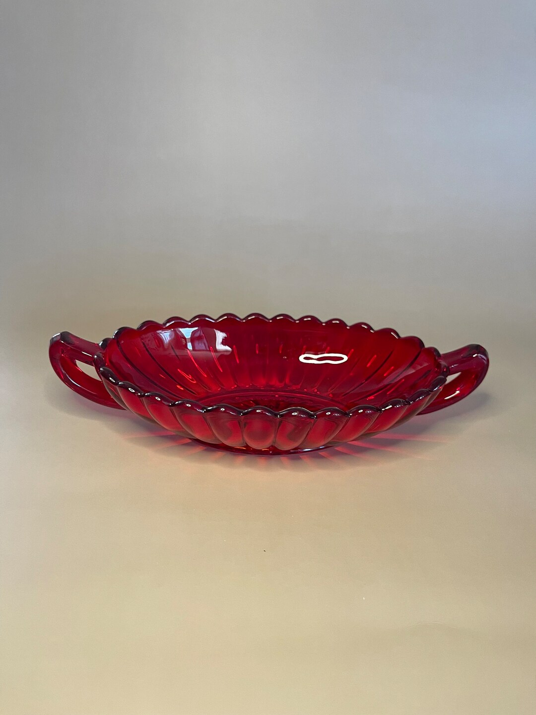 Vintage 1940s Oval Imperial Glass Dish- Ruby Red Pillar Flute- With ...