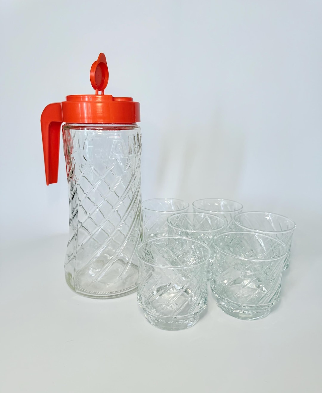 Vintage 1970s Tang Pitcher & Juice Glasses Set by Anchor Hocking- Set ...