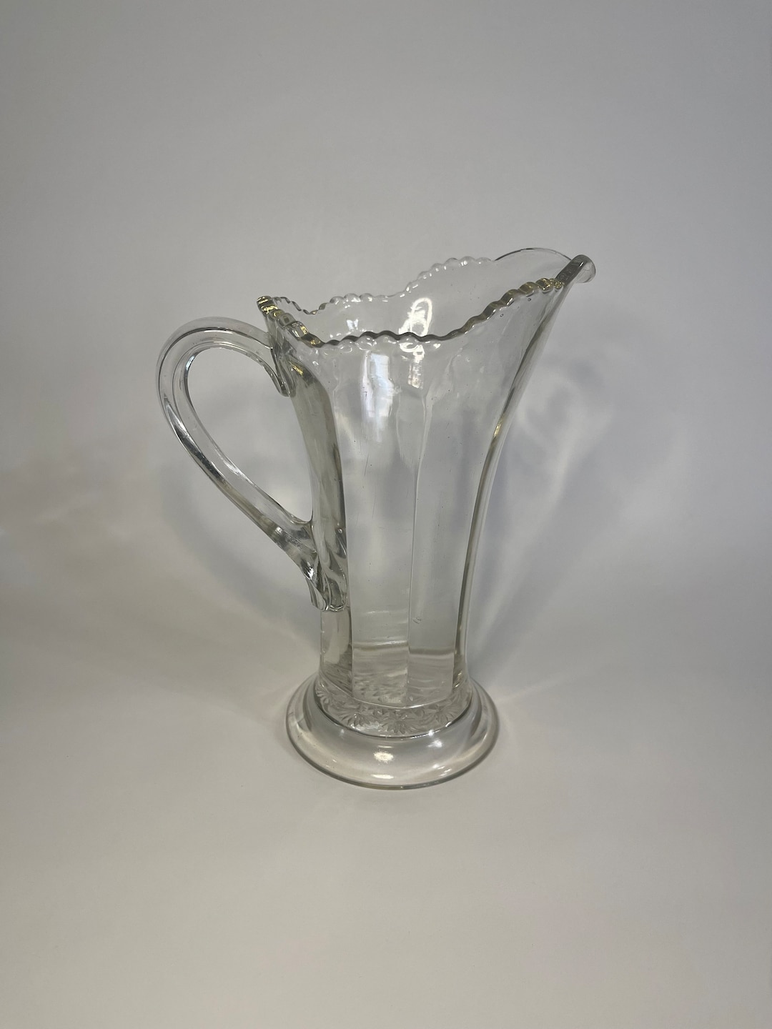 Antique Glass Paneled Pitcher- GLOWING GLASS- Sawtooth Rim & Snowflake ...