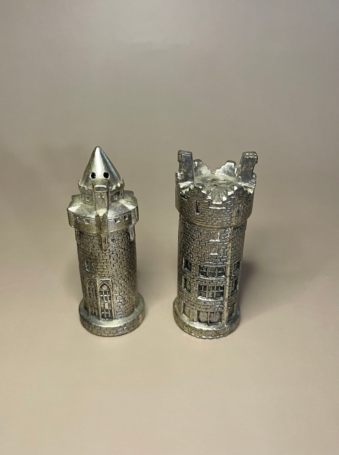 Vintage Metal Medieval Castle Tower Salt & Pepper Shakers- Unique- RARE ...