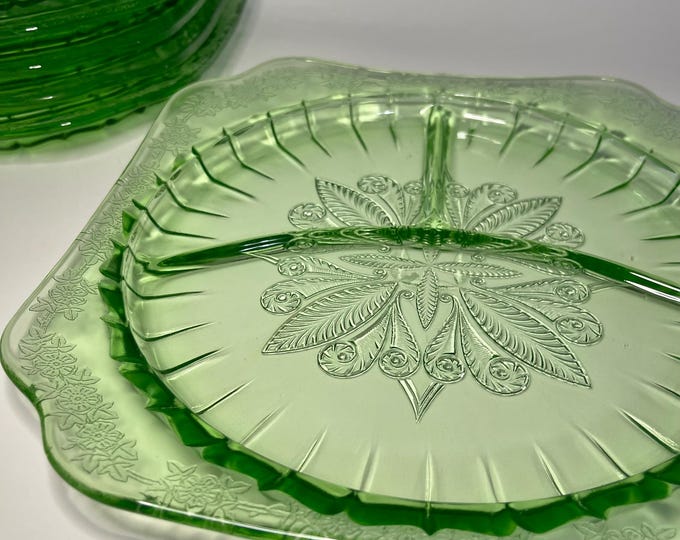 Vintage Jeannette Glass Co. Adam Green Depression Glass Grill Plate ...