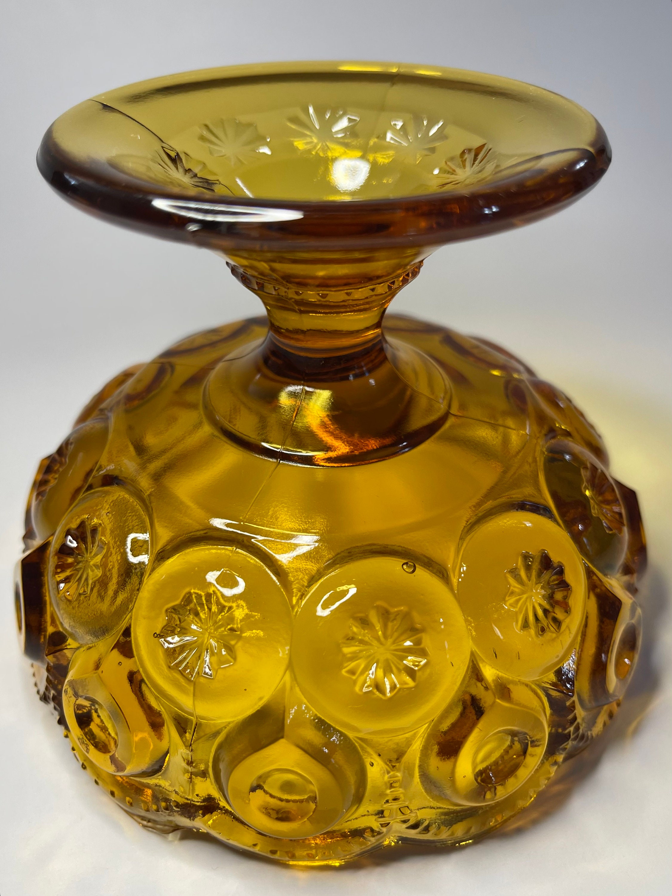 Vintage LE Smith Amber Glass Moon & Stars Pedestal Candy Dish Small ...