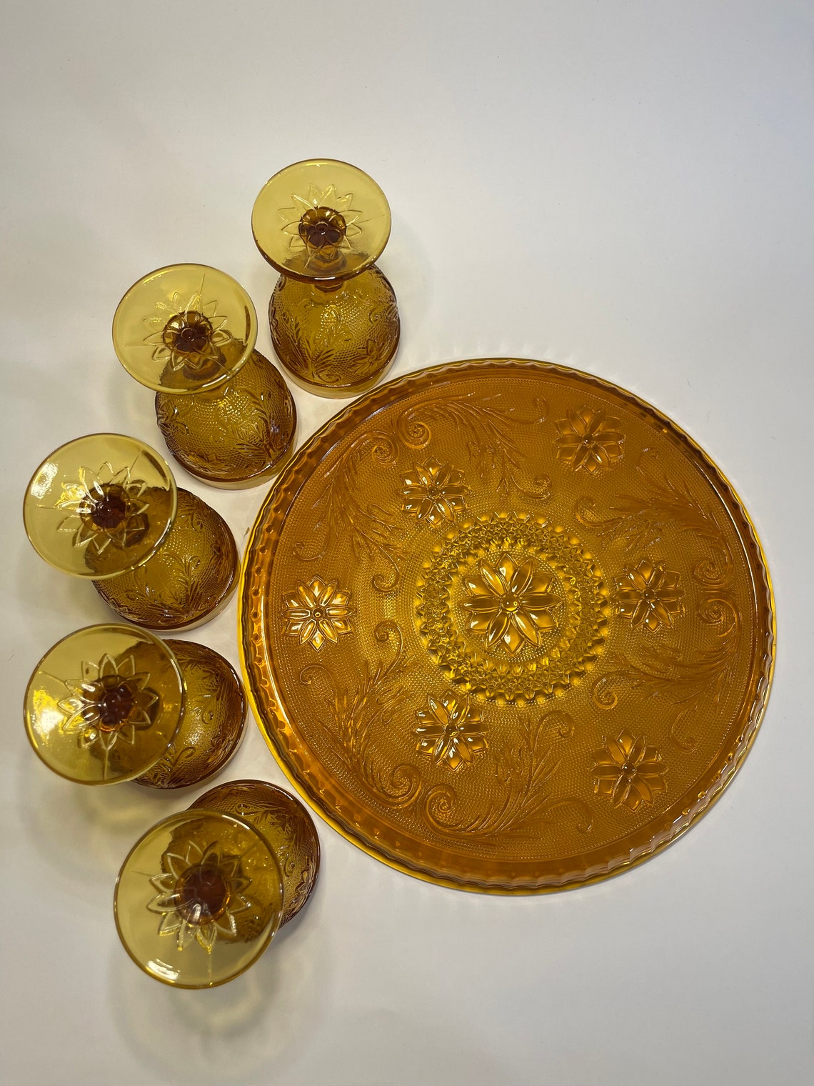 Vintage Amber Tiara Sandwich Pattern Tray or Set of 5 Wine Glasses ...