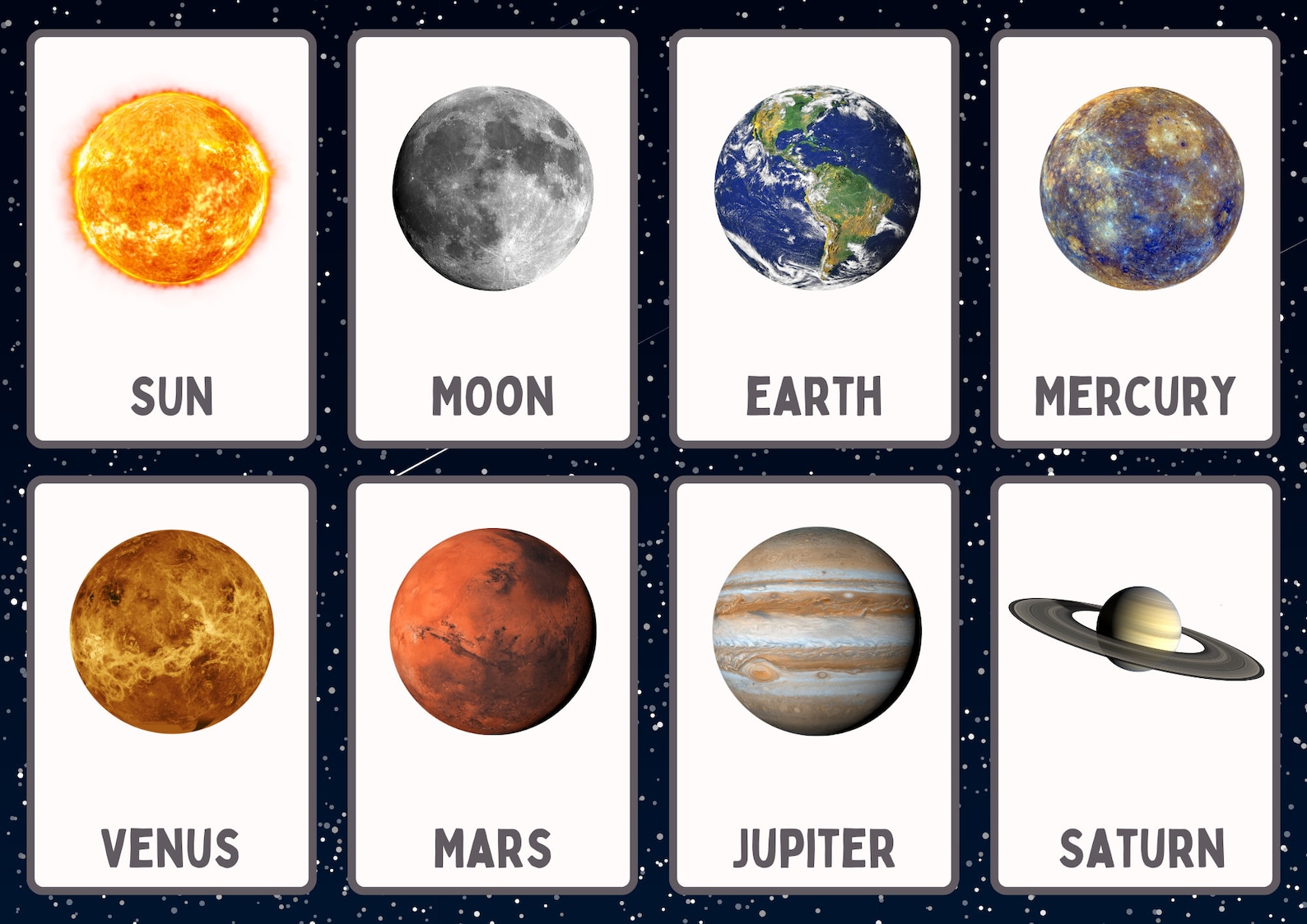 Solar System Flash Cards Nomenclature Flashcards PDF Printable Cards ...