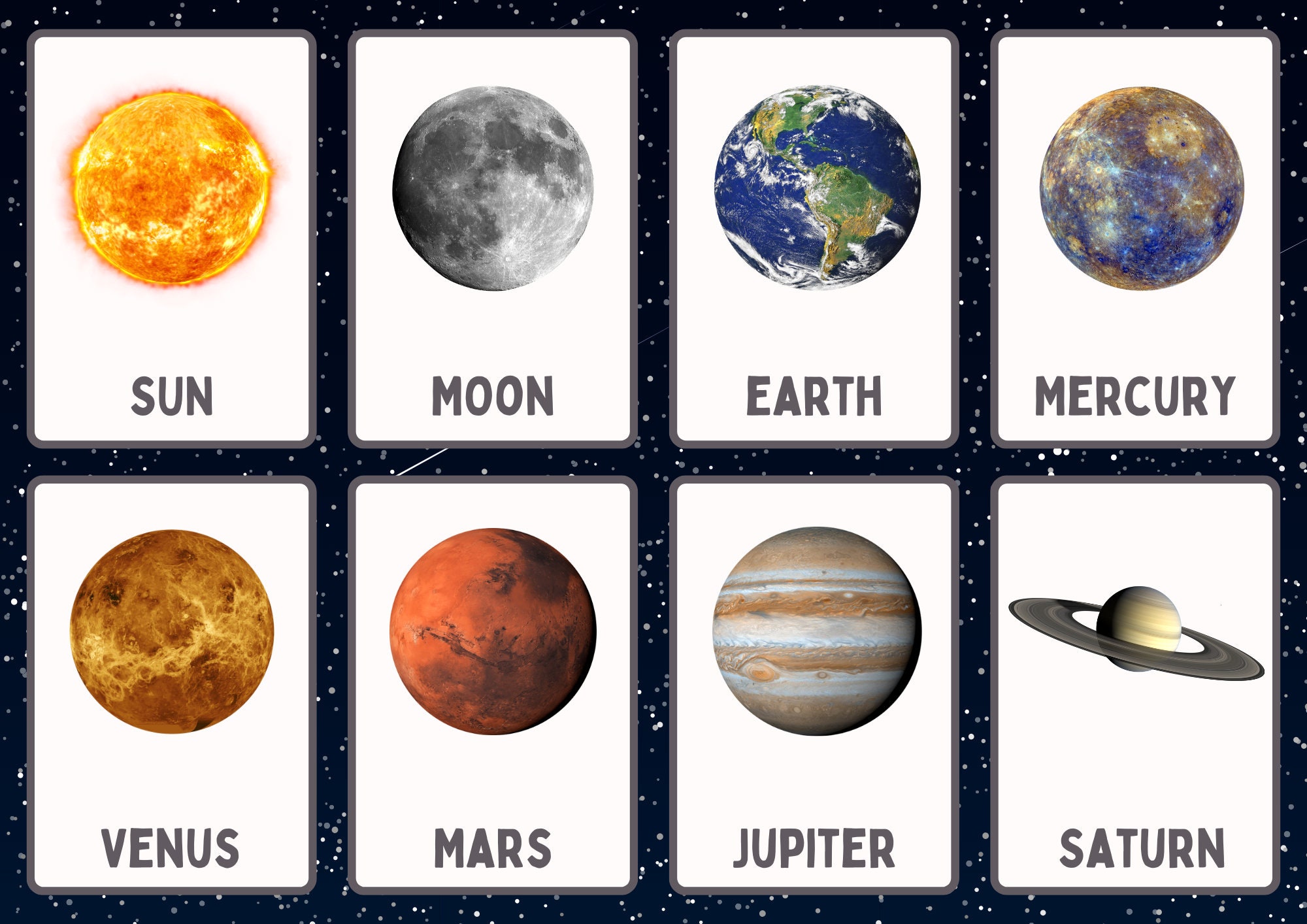 Solar System Flash Cards Nomenclature Flashcards PDF Printable Cards ...