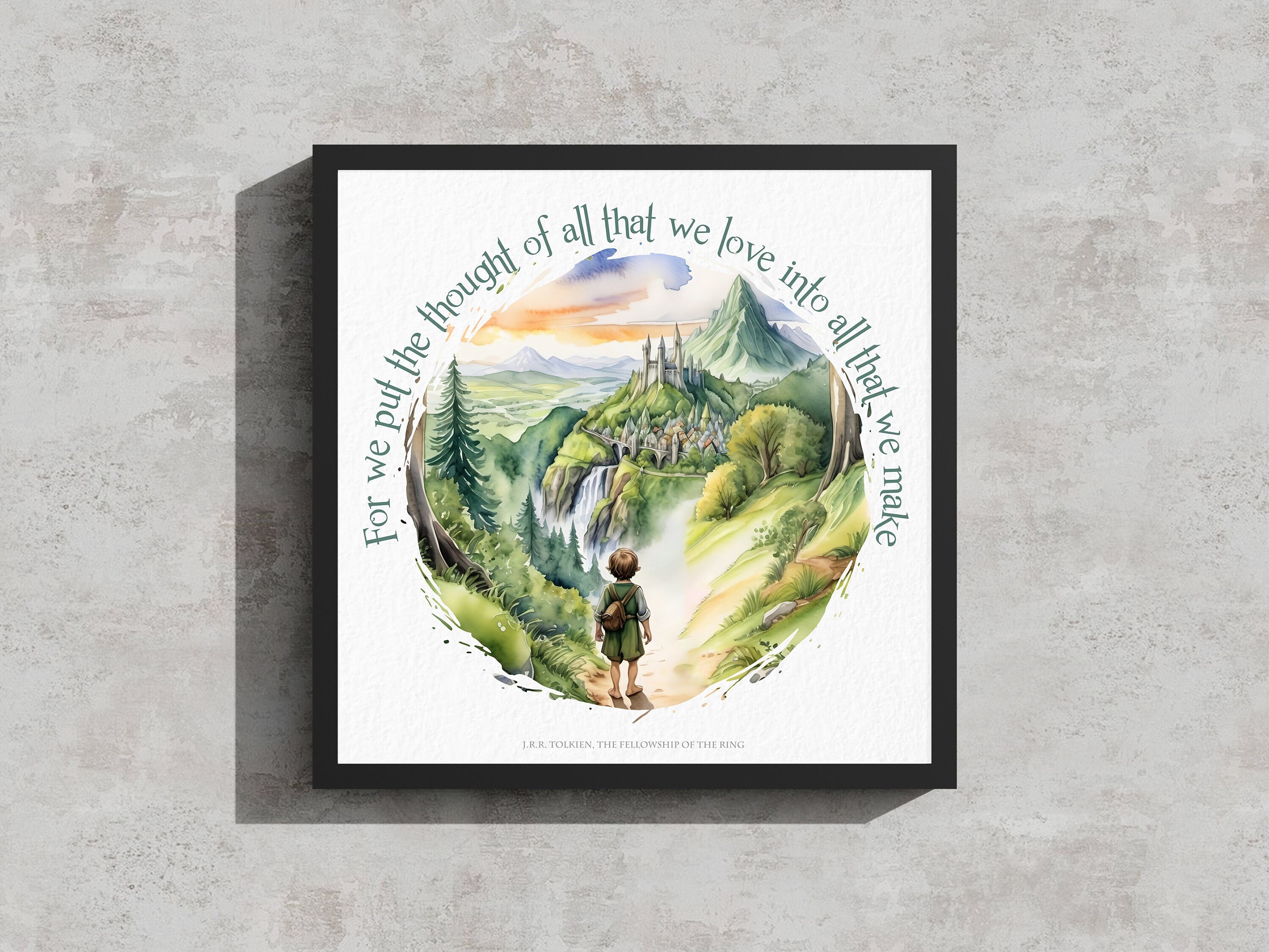 Middle Earth Wall Art JRR Tolkien Nursery LOTR Quote Love Watercolor ...