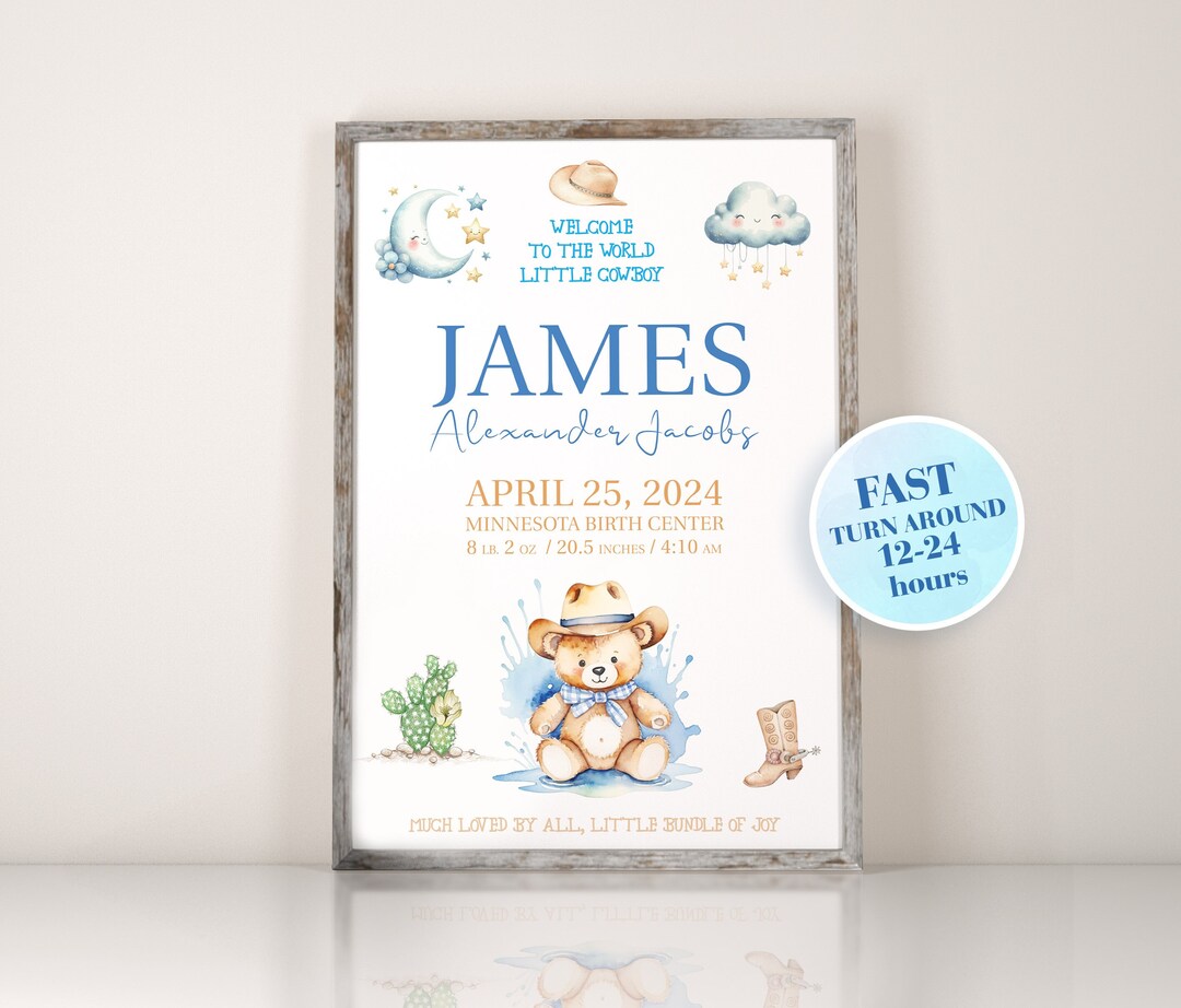 Personalized New Baby Gift for Boy Welcome Baby Newborn Gift Cowboy ...