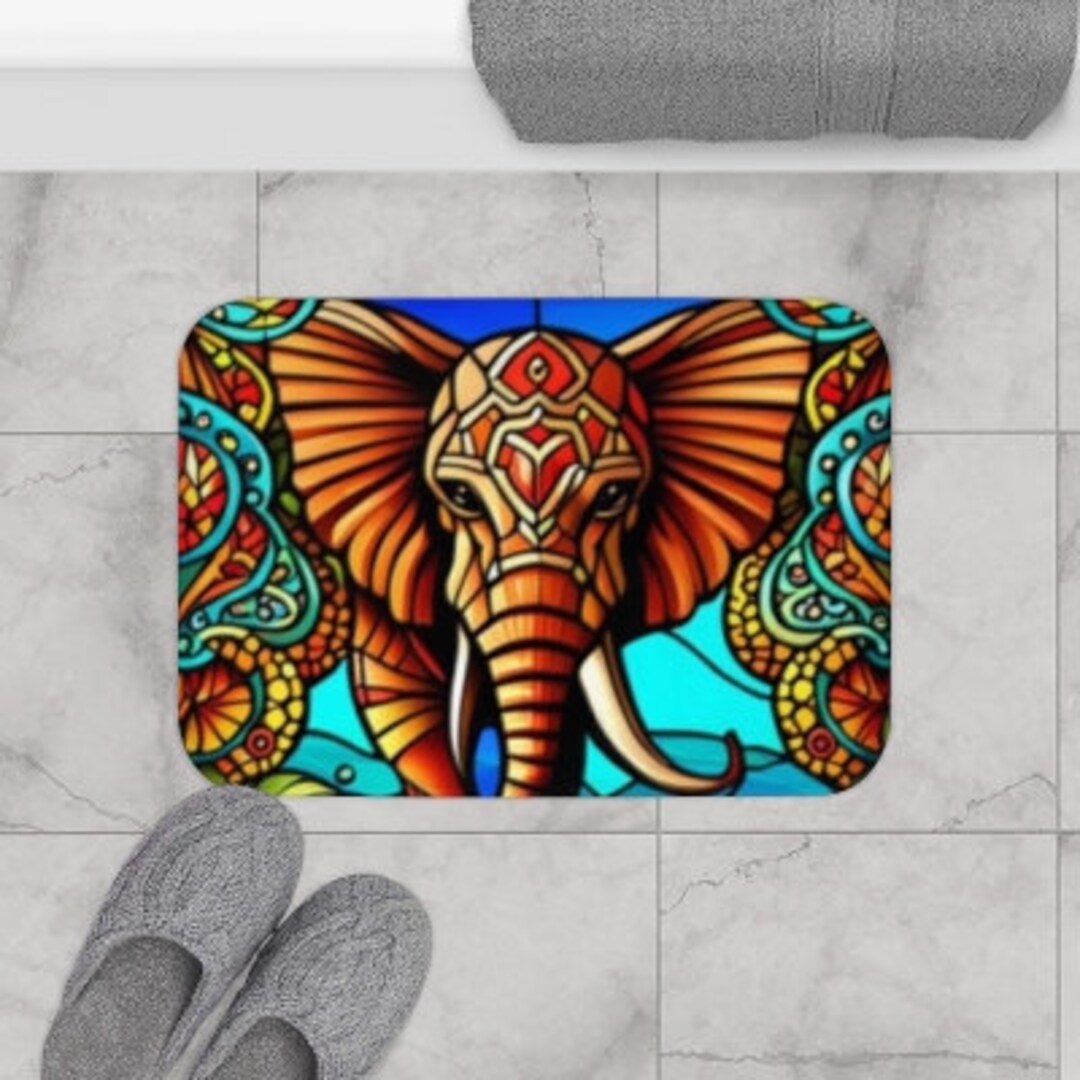 Elephant Bath Mats Stained Glass Style Bathroom Rugs Animal Prints ...