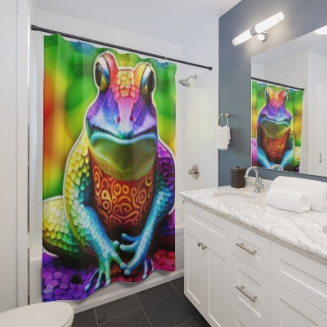 Frog Shower Curtains Rainbow Curtains Frog Print Bath Shower Curtains ...