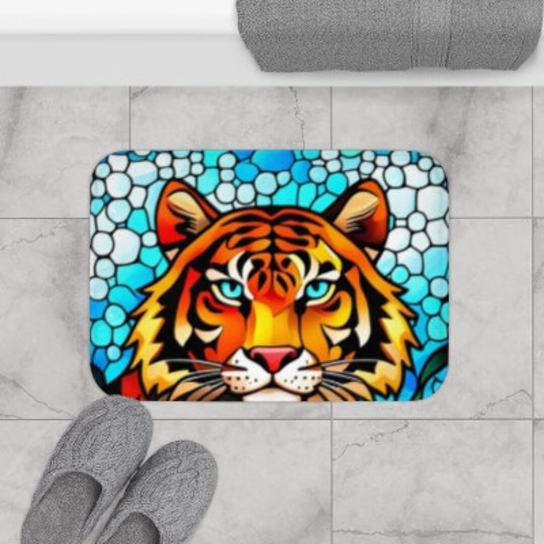 Tiger Bath Mats Stained Glass Style Bathroom Rugs Animal Prints ...