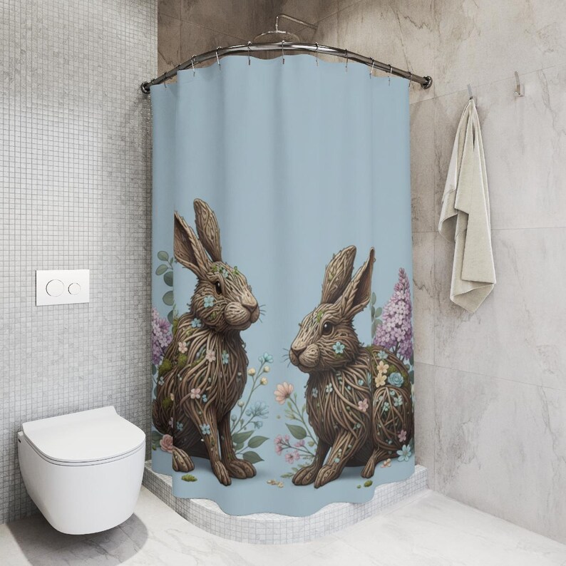Easter Bunny Shower Curtain: Easter Farmhouse Decor, Spring Cottagecore ...