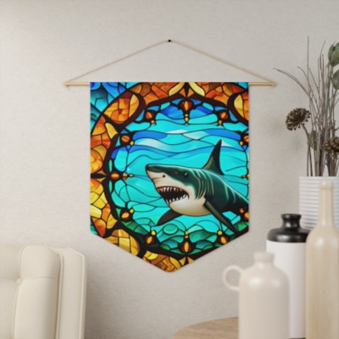 Shark Pennant Shark Pictures Shark Tapestry Stained Glass Style Shark ...