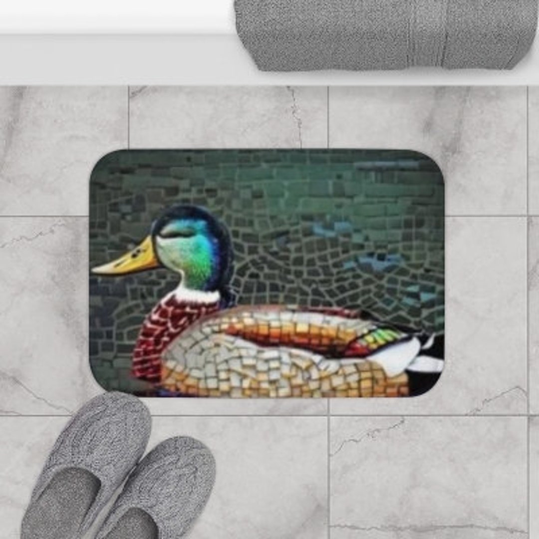 Mallard Duck Bath Mats Stained Glass Style Bathroom Decor Shower Bath Mats Duck Rugs Soft ...