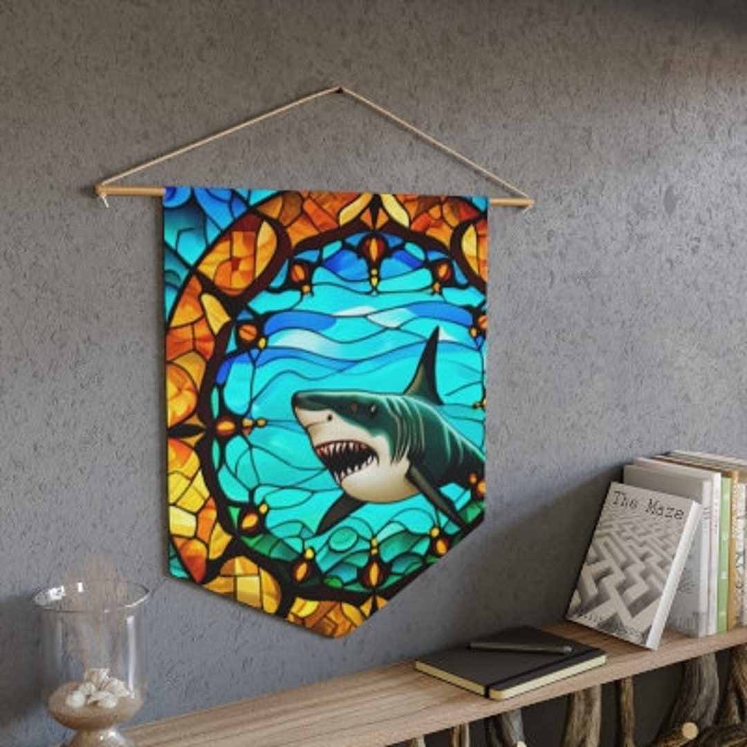 Shark Pennant Shark Print Tapestry Stained Glass Style Printed Wall Art ...