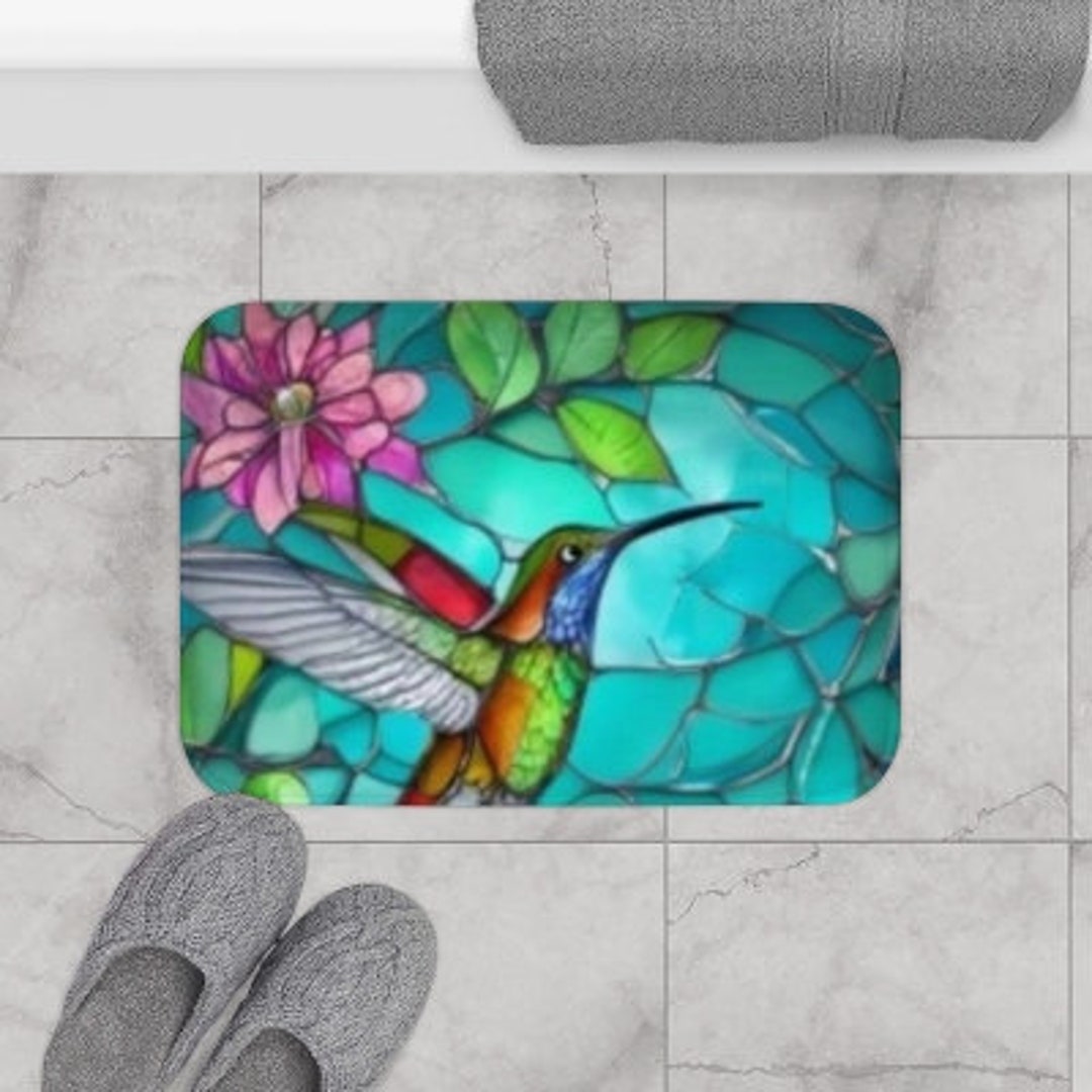 Hummingbird Bath Mat Stained Glass Style Soft Rugs Hummingbird Printed ...