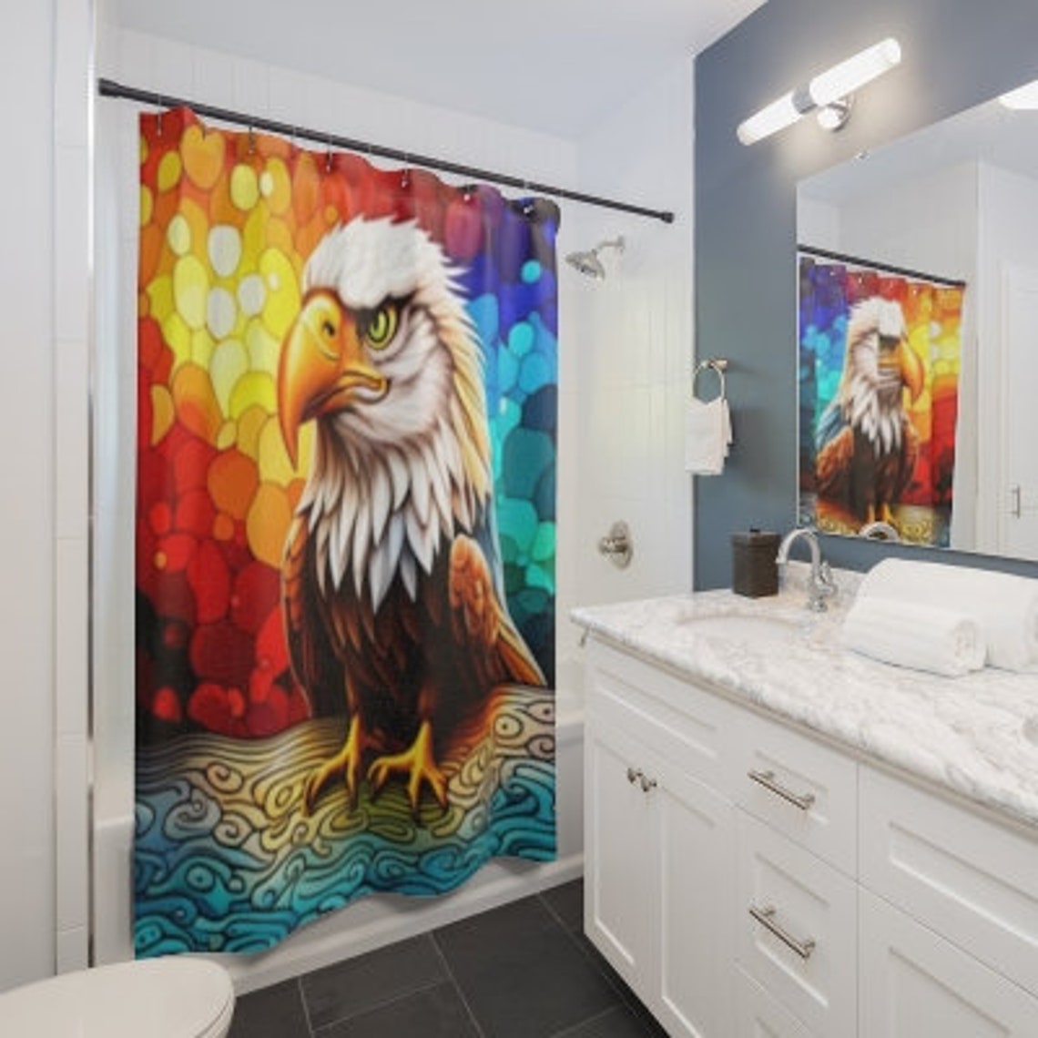 Eagle Shower Curtains Rainbow Bathroom Decor Eagle Print Curtains ...