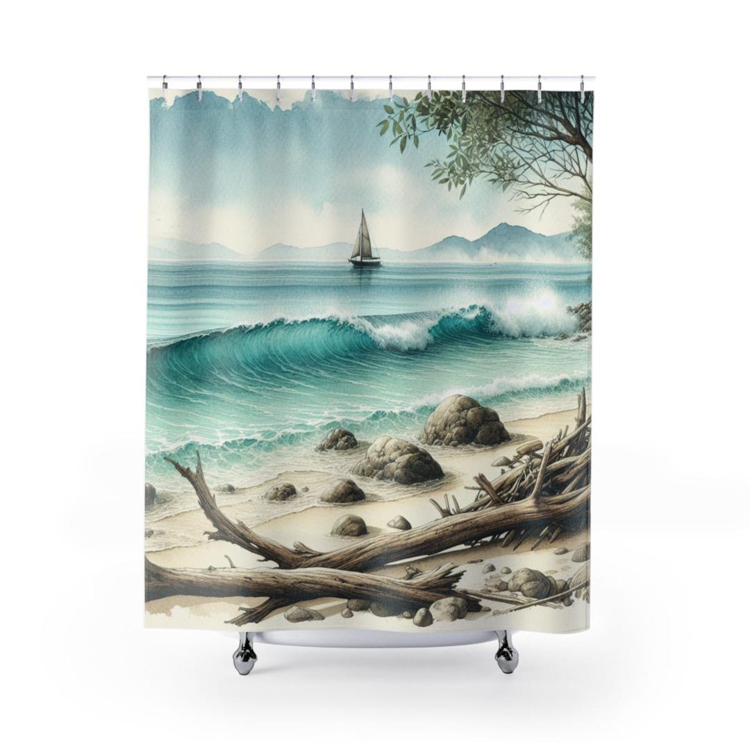 Beach Shower Curtain Sailboat Watercolor Picture Sailboat Shower ...