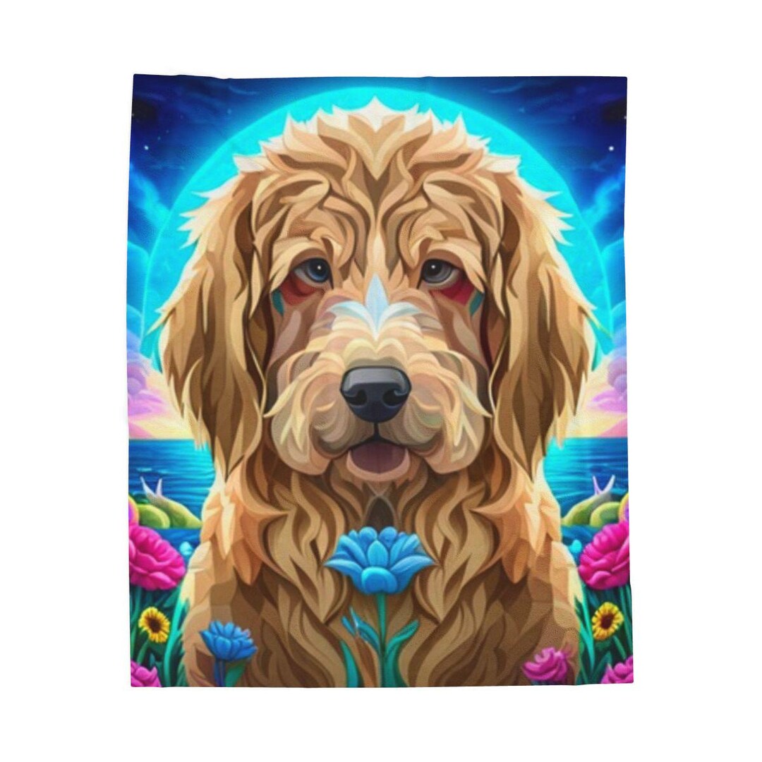 Labradoodle Dog Blanket: Blue Floral Plush Throw - 60x50 - Etsy
