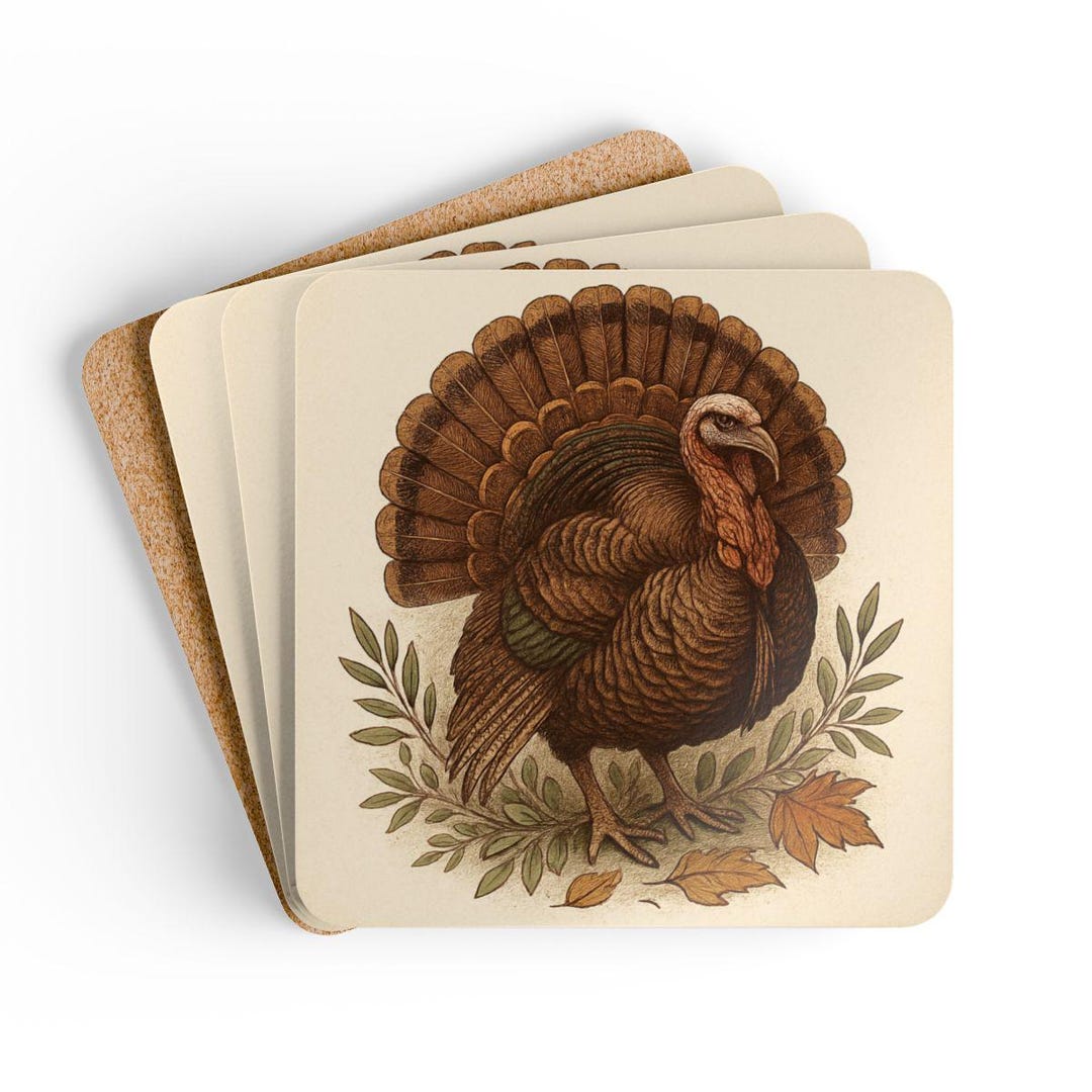 Turkey Cork Coaster-4 Piece Set-thanksgiving Decor-hostess Gift-coffee ...