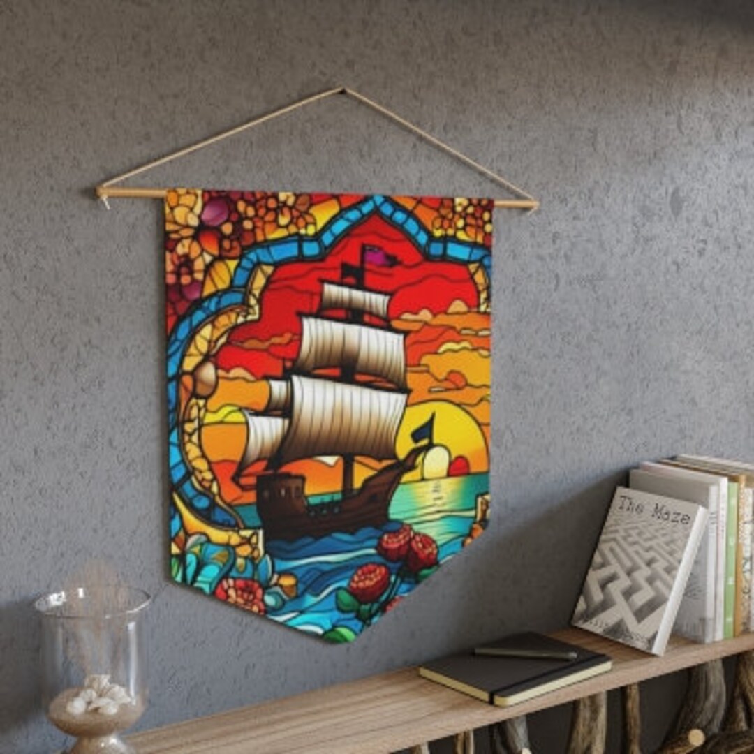 Pirate Ship Pennant Stained Glass Style Printed Ship Little Boys Room ...