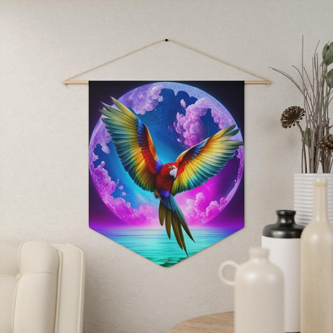 Parrot Pennant: Island Luxe Decor, Vibrant Colors, Wooden Dowel - Etsy