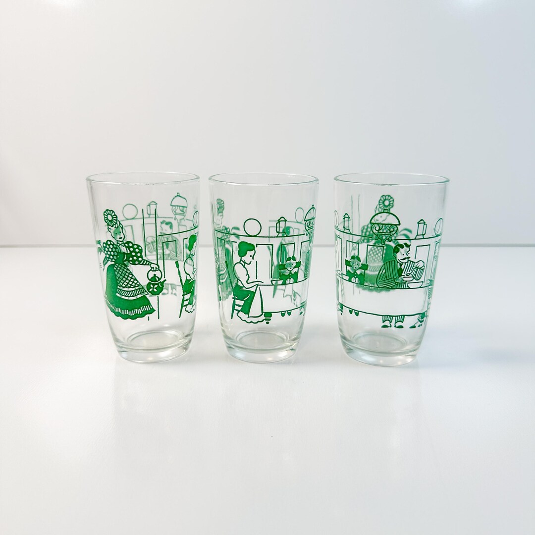 Kraft Swanky Swig Bustling Betty Green Juice Glass Set of 3 Hazel Atlas ...