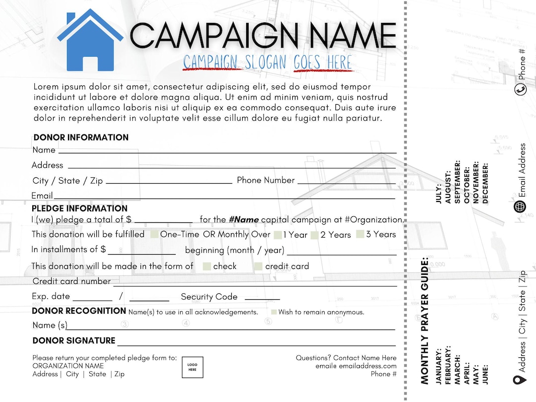 Donation Pledge Card, 8x6 W/ a 2x6 Tear off Bookmark With Requests ...