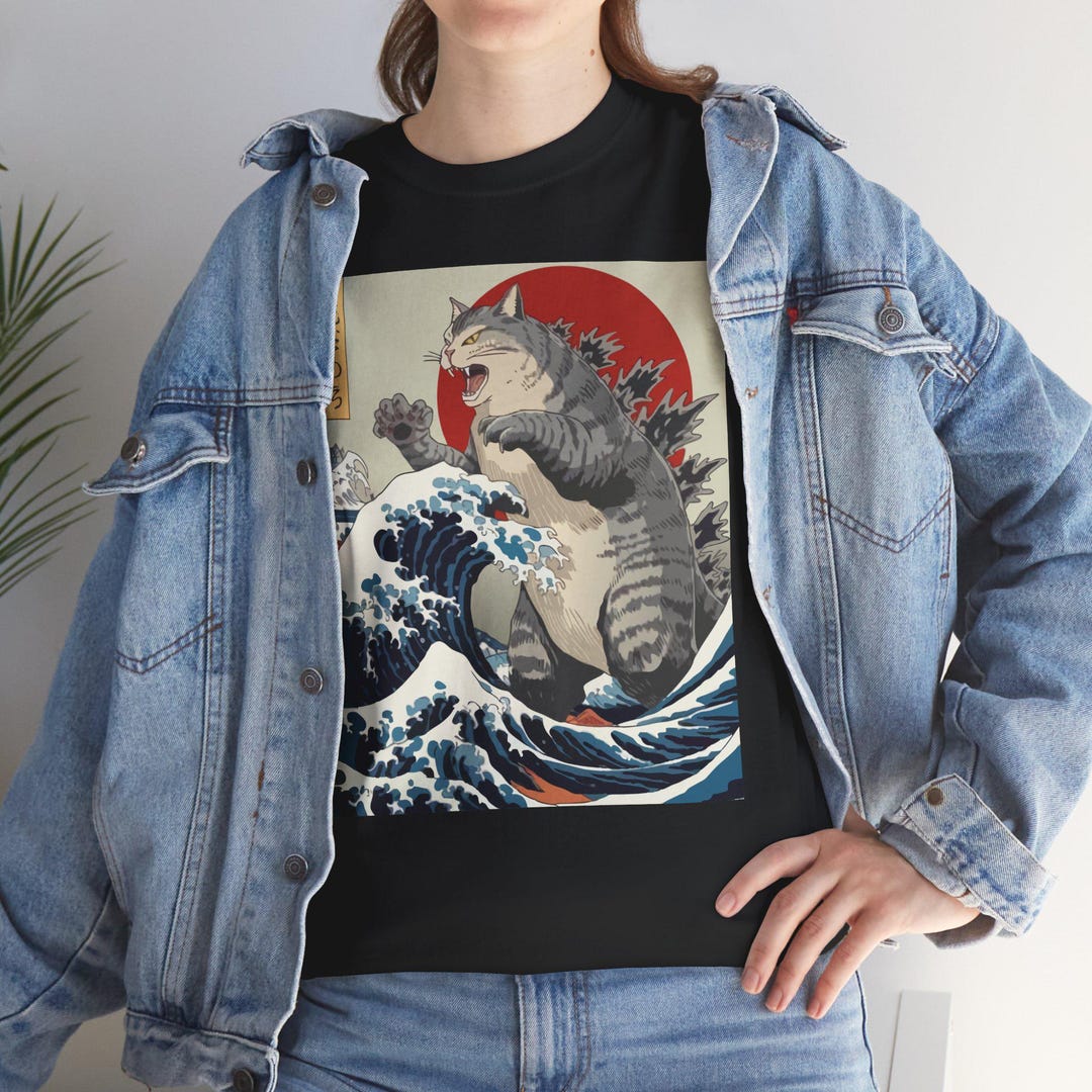 Catzilla Japanese Art Funny Cat Lovers Gifts for Men, Women, and Kids T ...
