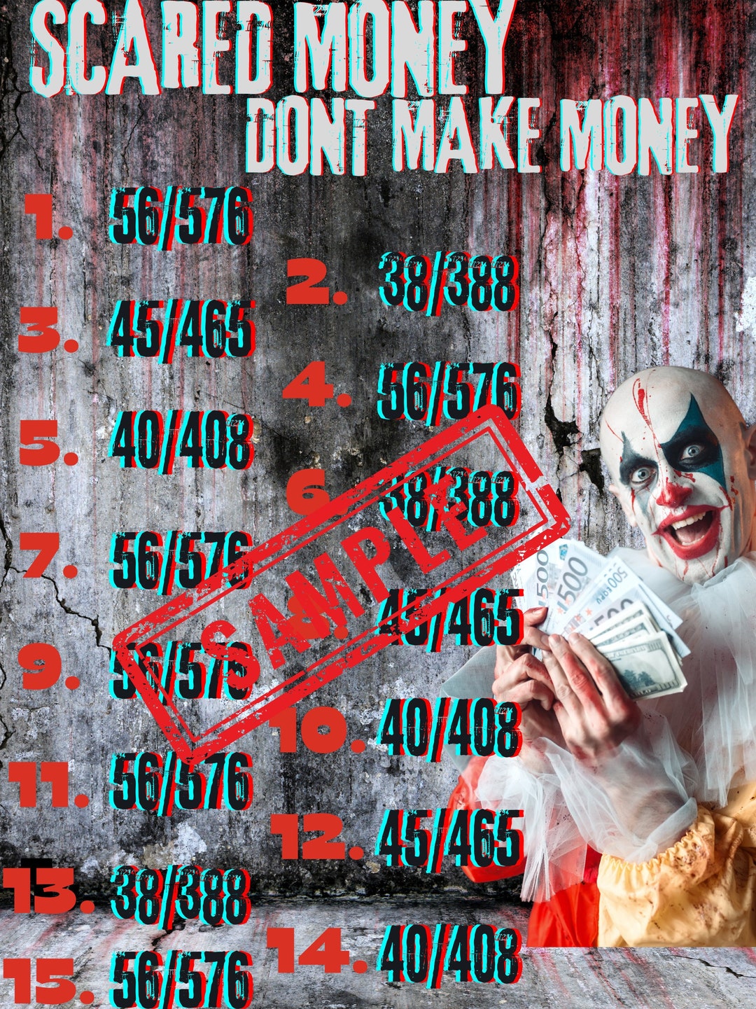 HR PYP 15 Line Bingo Board. Scared Money PYP High Roller - Etsy