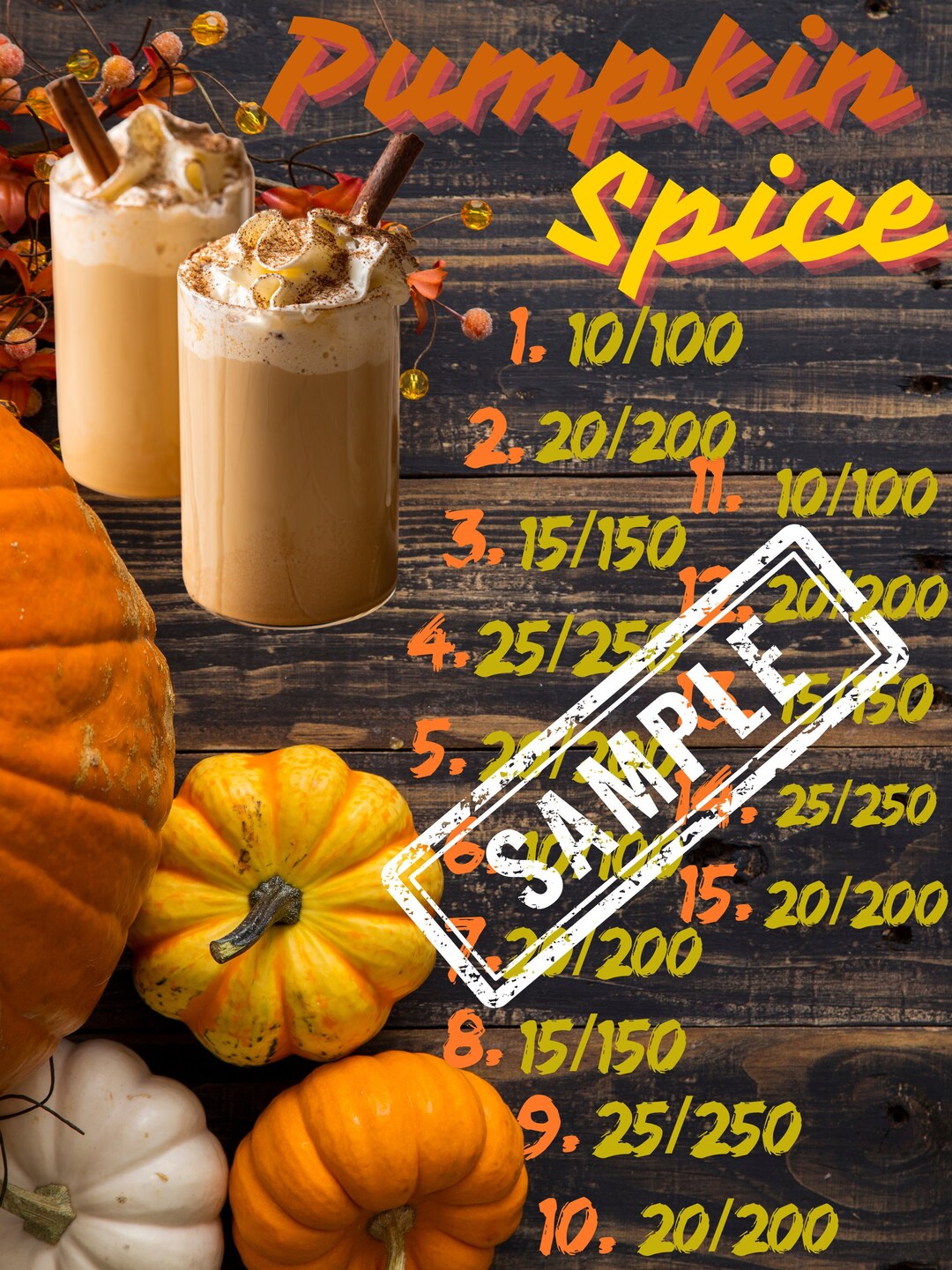 HR PYP 15 Line Bingo Board. Pumpkin Spice PYP High Roller - Etsy