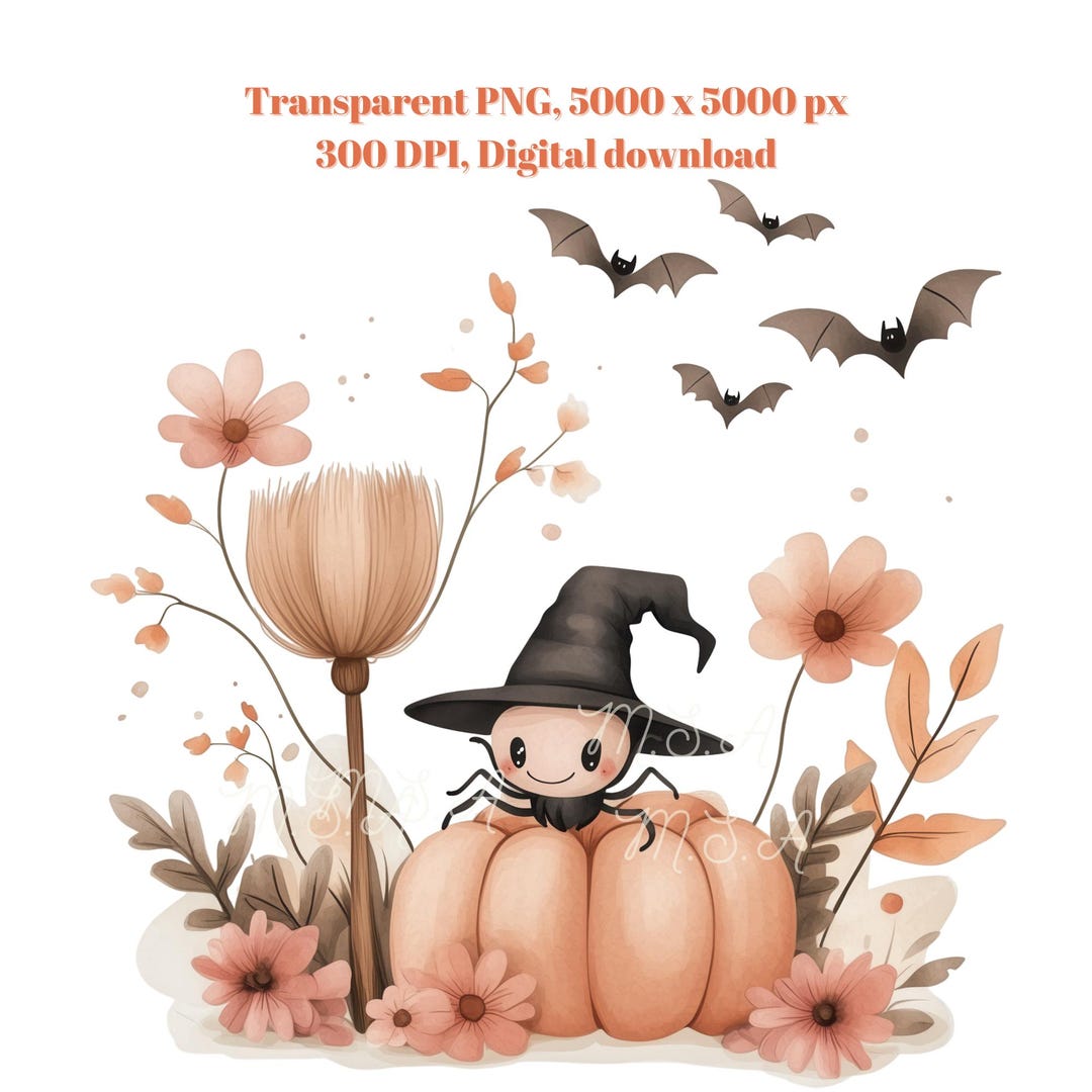 Adorable Spider Halloween Clipart PNG, Cute Spider & Pumpkin Design for ...