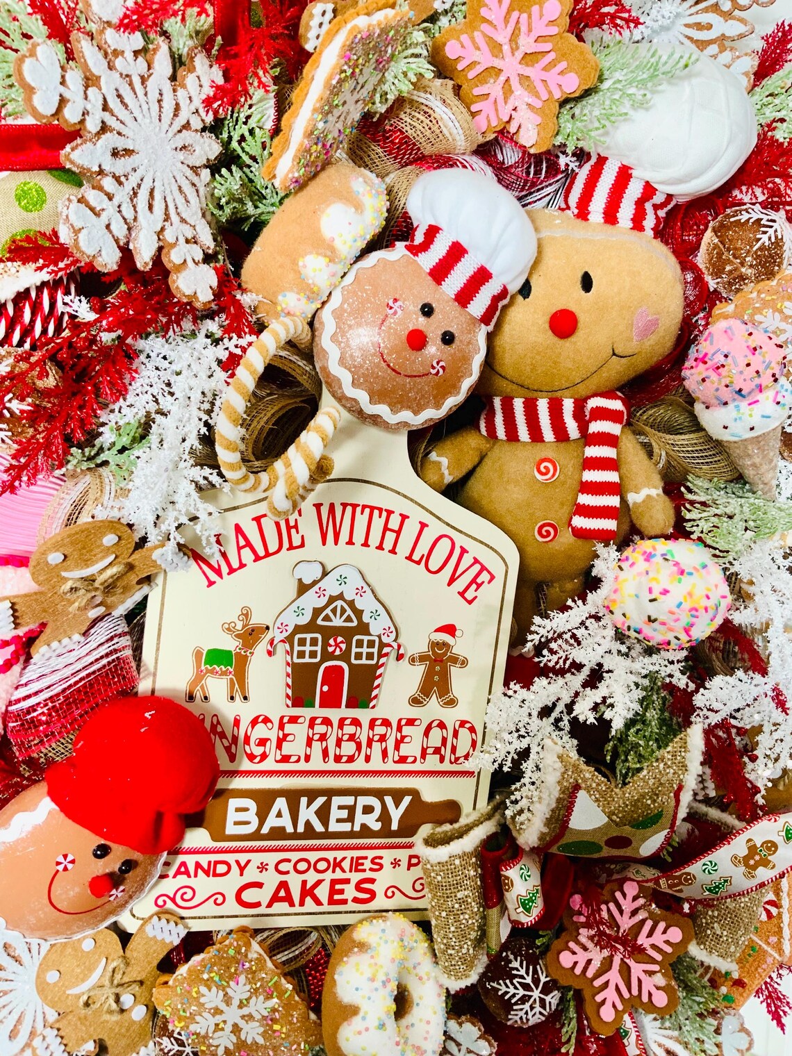 Gingerbread Man Christmas Wreath, Frosted Greenery, Deco Mesh - Etsy