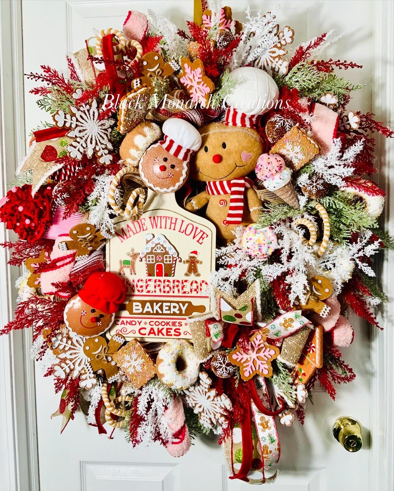 Gingerbread Man Christmas Wreath, Frosted Greenery, Deco Mesh - Etsy