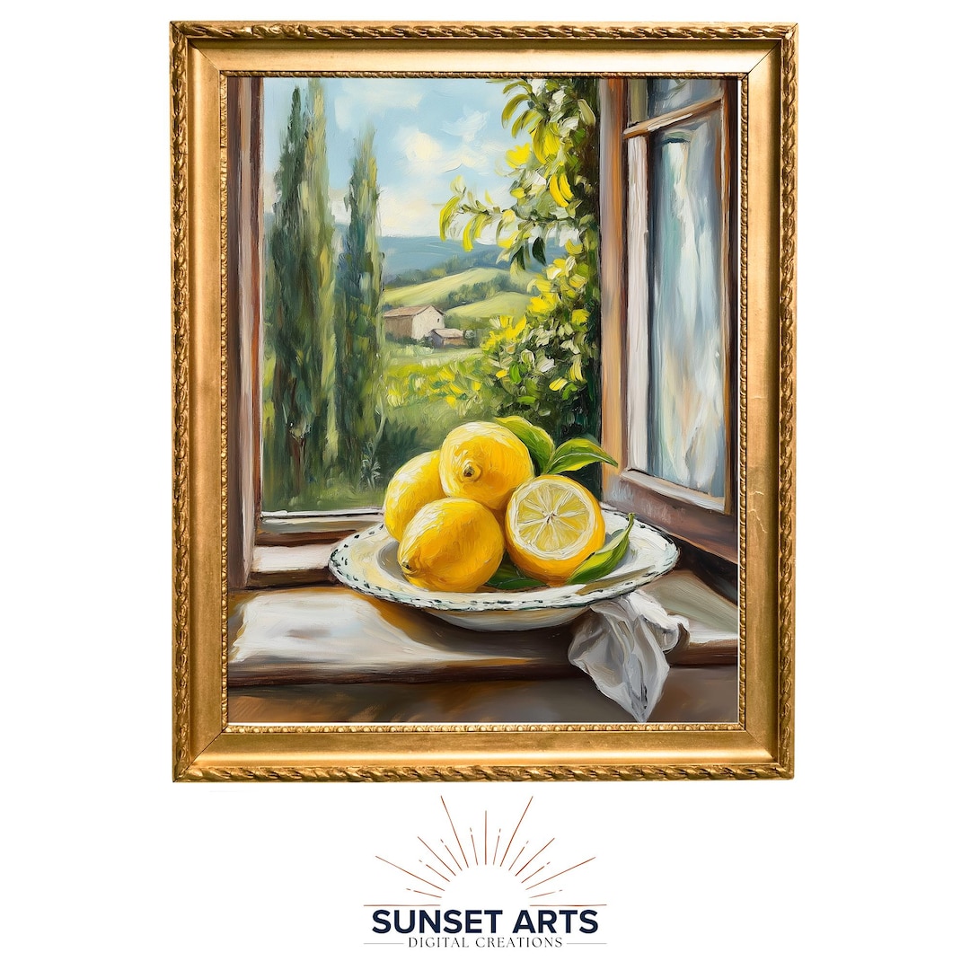 Sunny Sicilian Lemons | Countryside Fruit Bowl Painting for Farmhouse ...