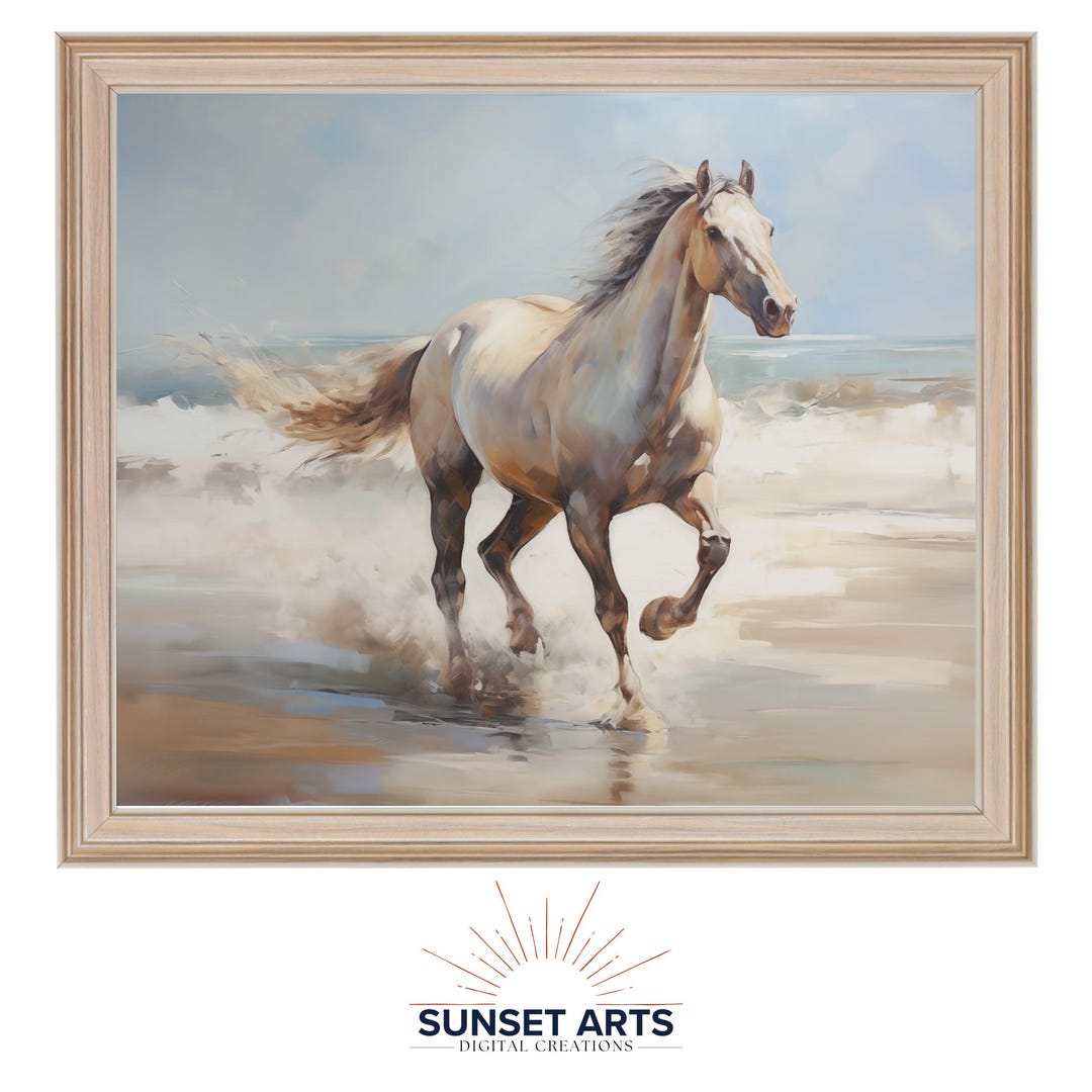 Akhal-teke Horse Beach Print: Coastal Oil Painting Style (digital ...