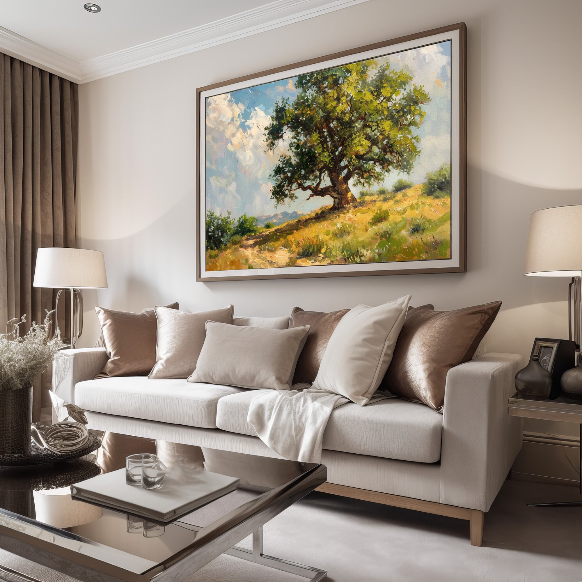 Majestic Oak Tree Art Print: Landscape Nature Painting (digital ...