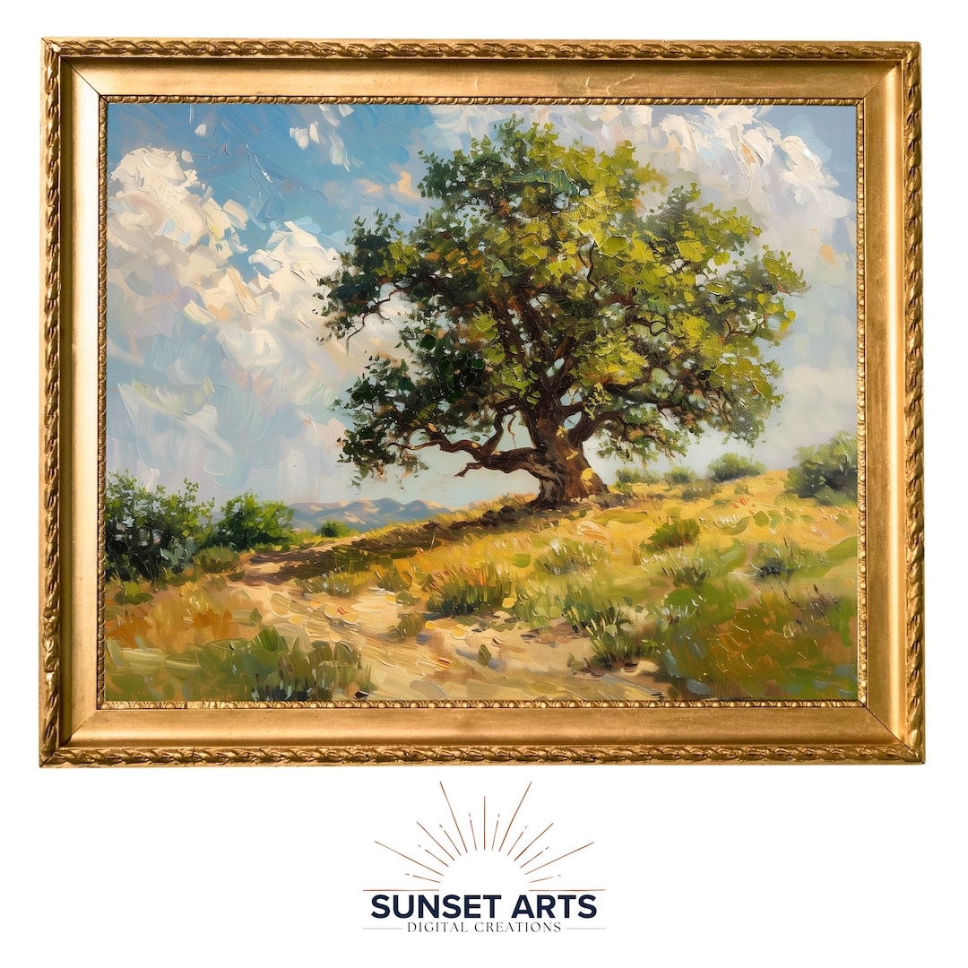 Majestic Oak Tree Art Print: Landscape Nature Painting (digital ...