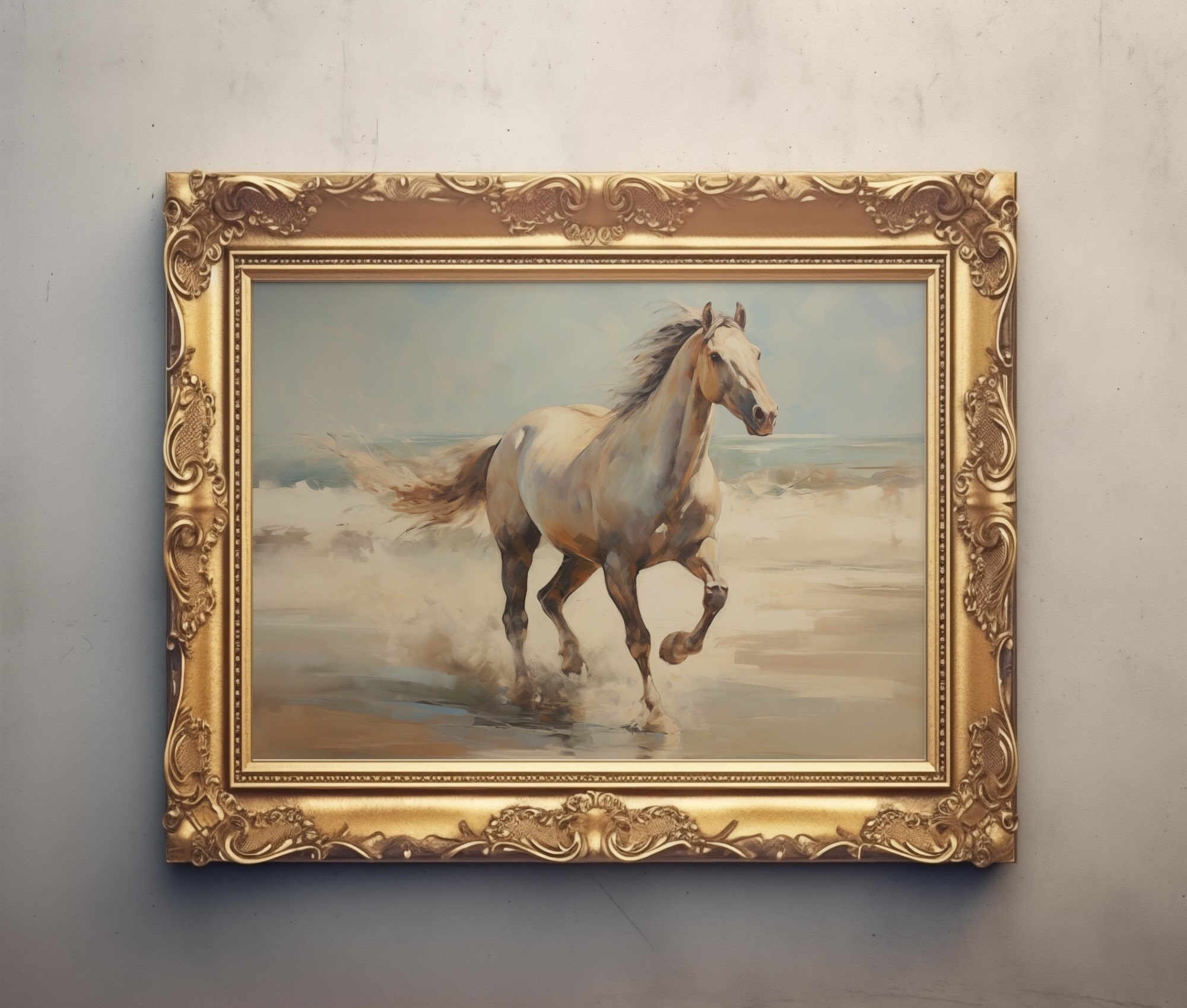 Akhal-teke Horse Beach Print: Coastal Oil Painting Style (digital ...